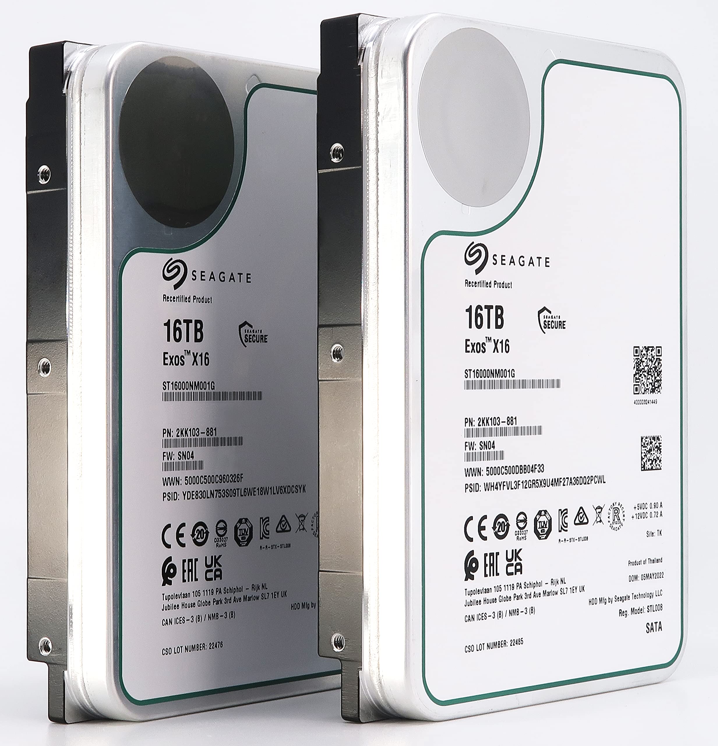 Seagate 16TB HDD Exos X16 7200 RPM 512e/4Kn SATA 6Gb/s 256MB Cache 3.5-Inch Enterprise Hard Drive (ST16000NM001G) 2 Pack (Renewed)