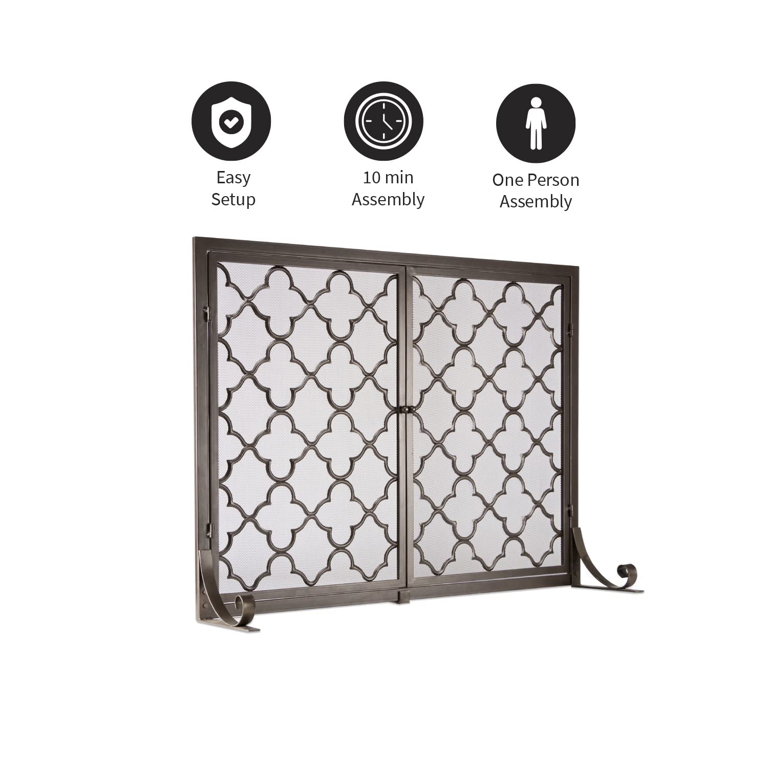 Plow & Hearth 66A35-PWT Small Geometric Screen with Doors, 38''W x 31, Pewter