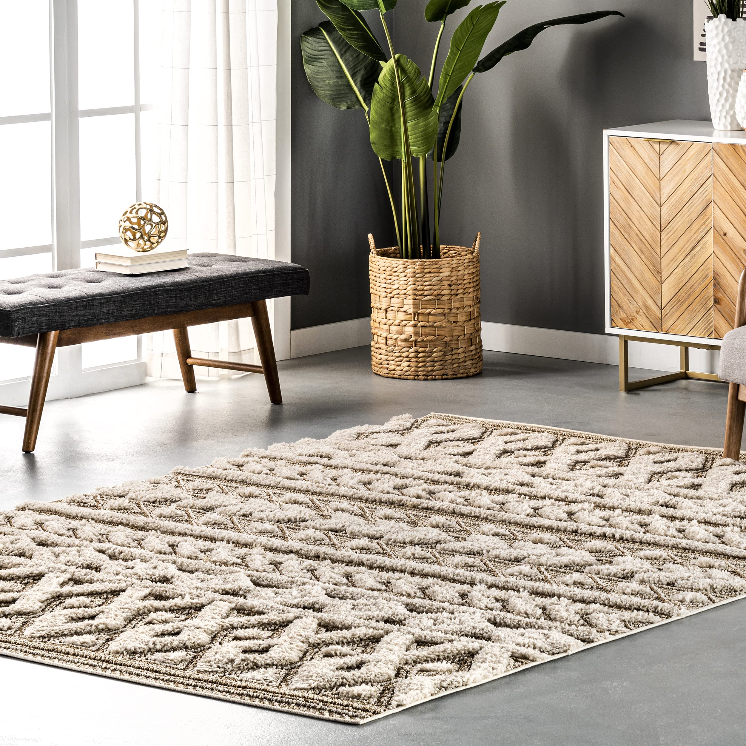 nuLOOM Rebecca High Low Textured Shaggy Area Rug, 8x10, Beige