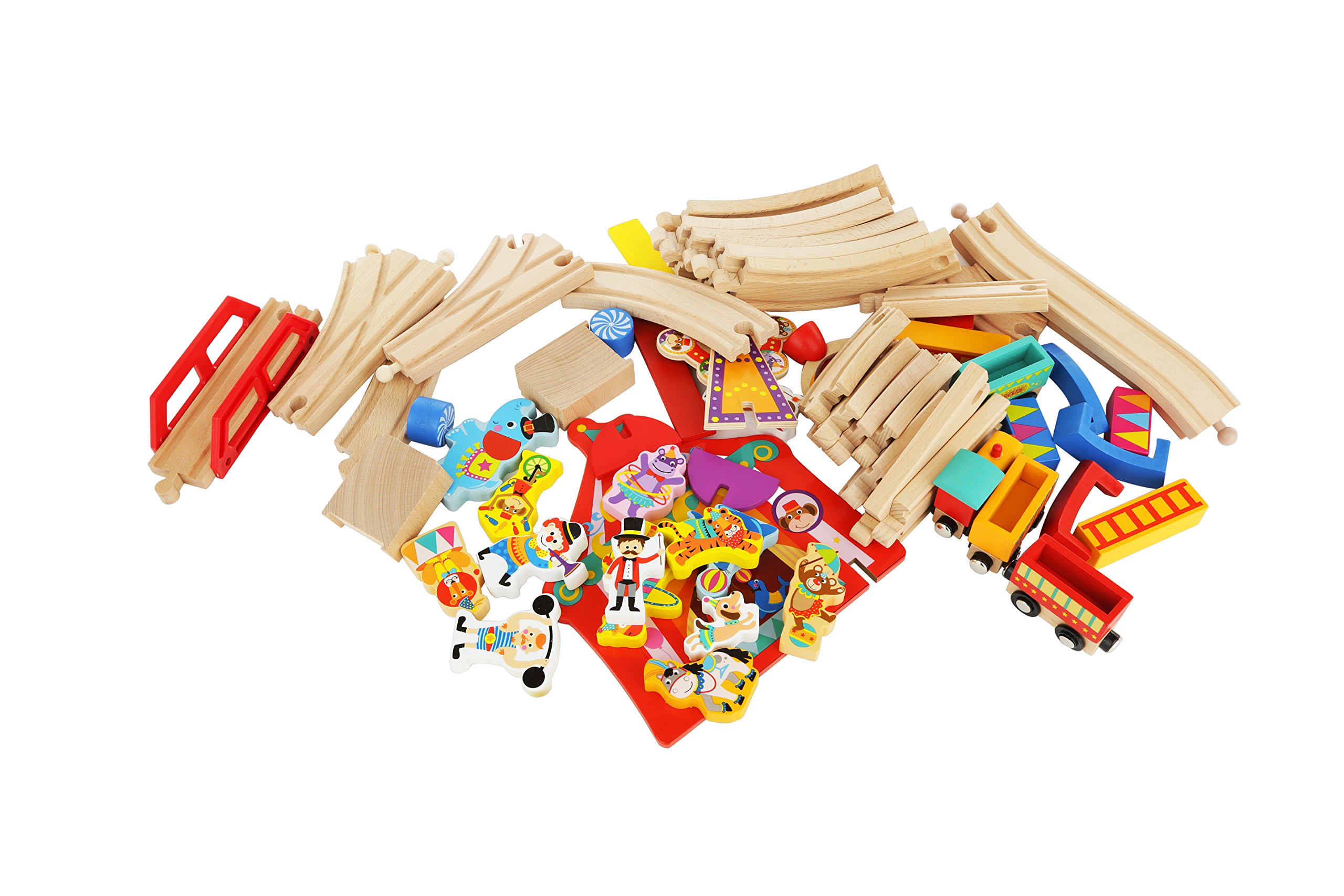 Wooden Train Set Toy Magnetic Trains Cars & Accessories for Toddlers & Kids 3+ Circus Train Set