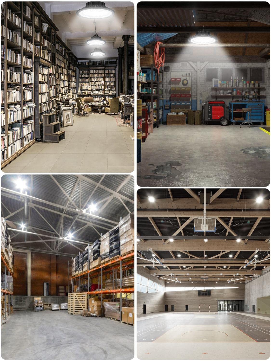 FAMURE LED UFO High Bay Light, 2Pack 100W 12000LM with Plug 5ft Cords Led 6000K Workshop Lighting IP65 Waterproof Outdoor Security Light led floodlight Garage Lighting LED Commercial Bay Lighting