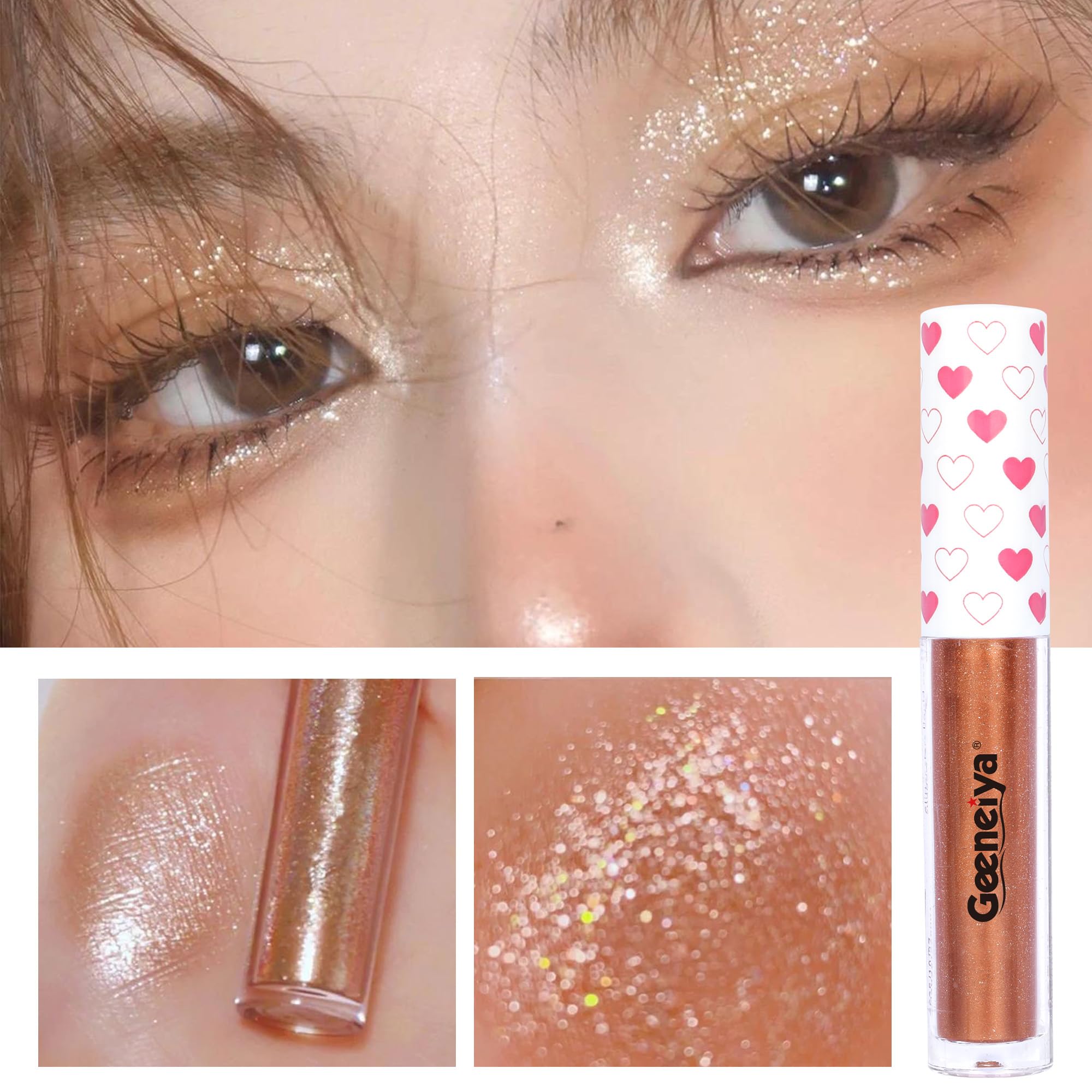 Geeneiya Glitter Eyeshadow Liquid Eyeshadow Korean Makeup Purple Pink Glitter Eyeliner, Pigmented, Quick Drying, Loose Glitter Glue for Crystals Eye Makeup