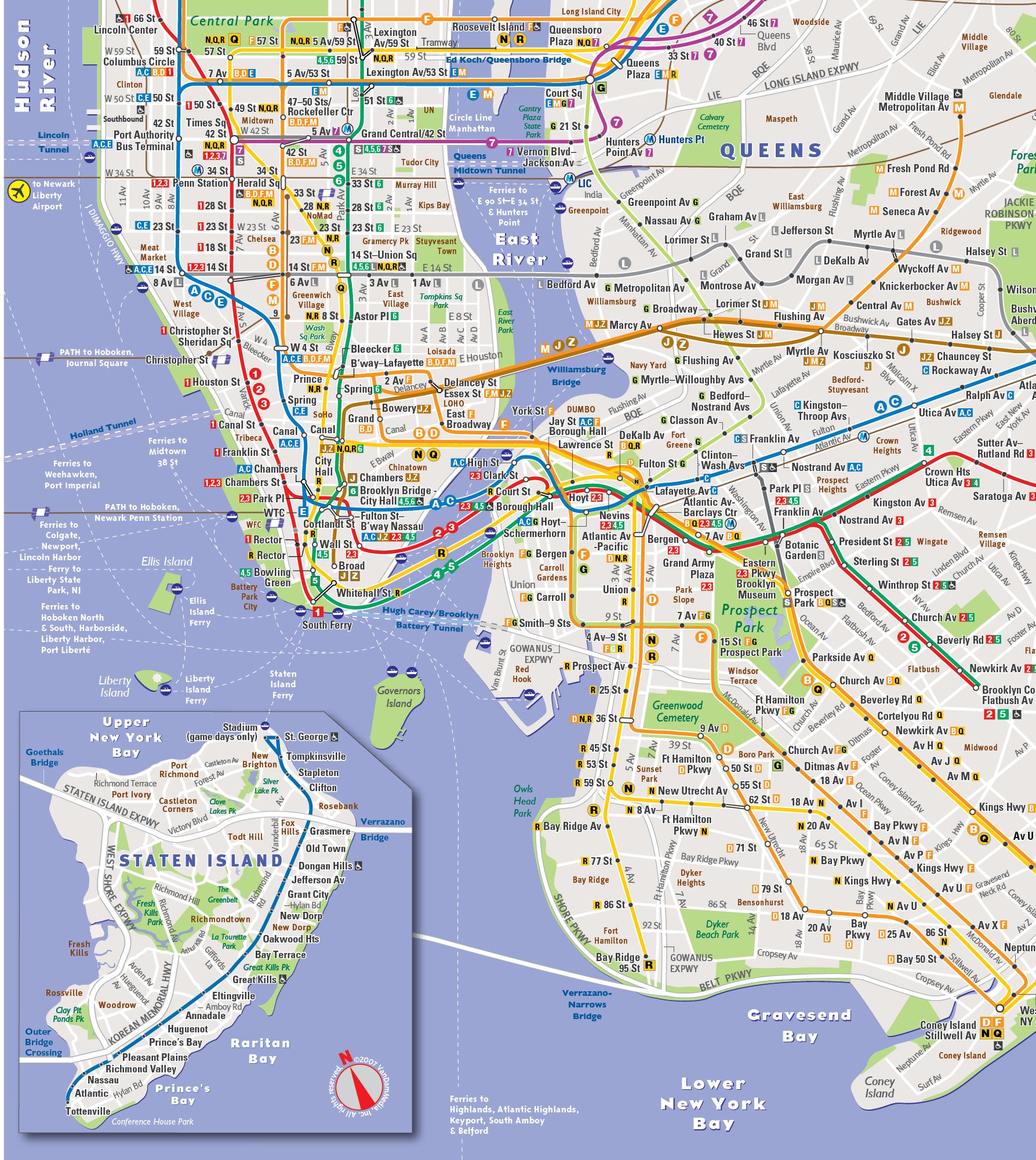 StreetSmart NYC Transit Map by VanDam-Laminated pocket size Transit map w/ subway, bus, ferry and train lines plus attractions in the Five Boros of ... Staten Island, 2024 Edition Map – Folded Map