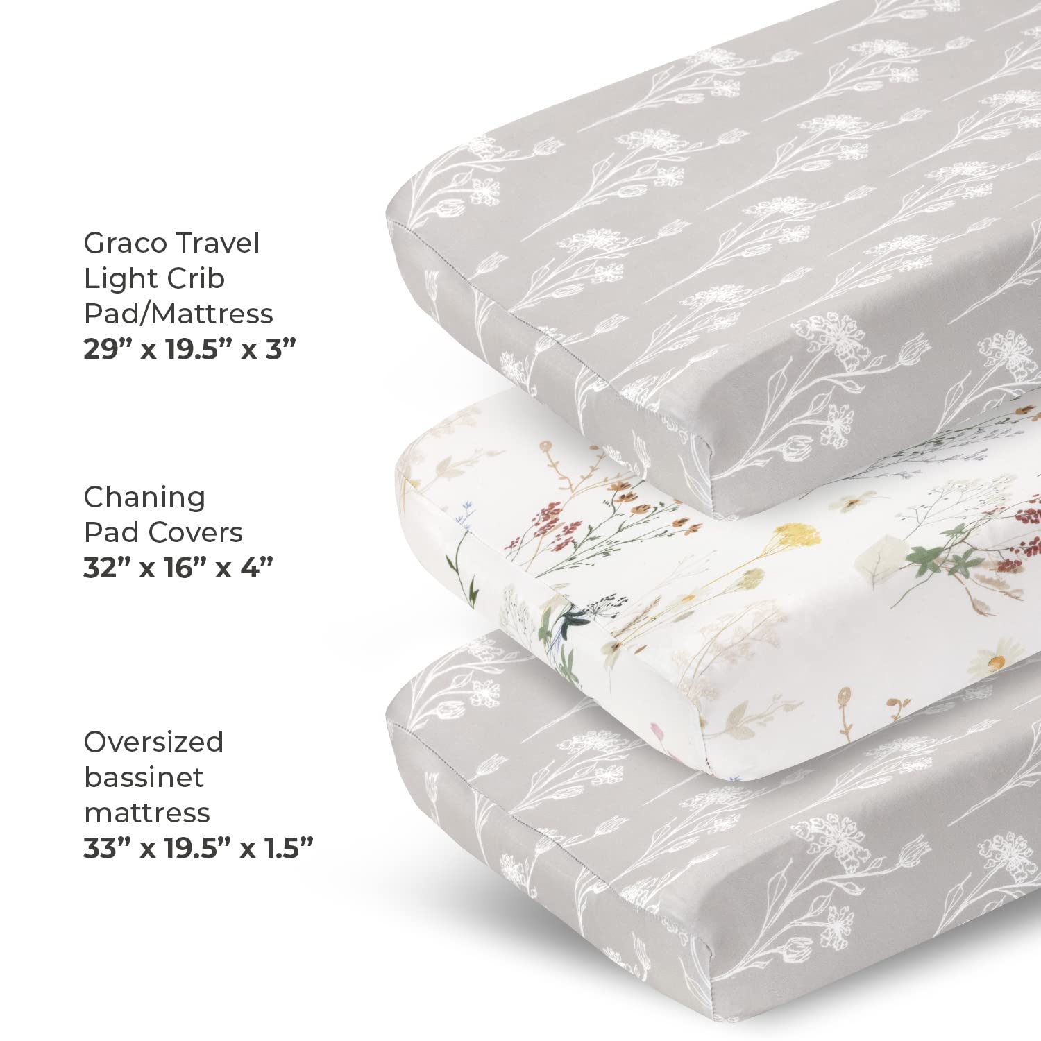 Pobibaby - 2 Pack Premium Changing Pad Cover - Ultra-Soft Jersey Knit, Stylish Floral Pattern, Safe and Snug for Baby (Wildflower)