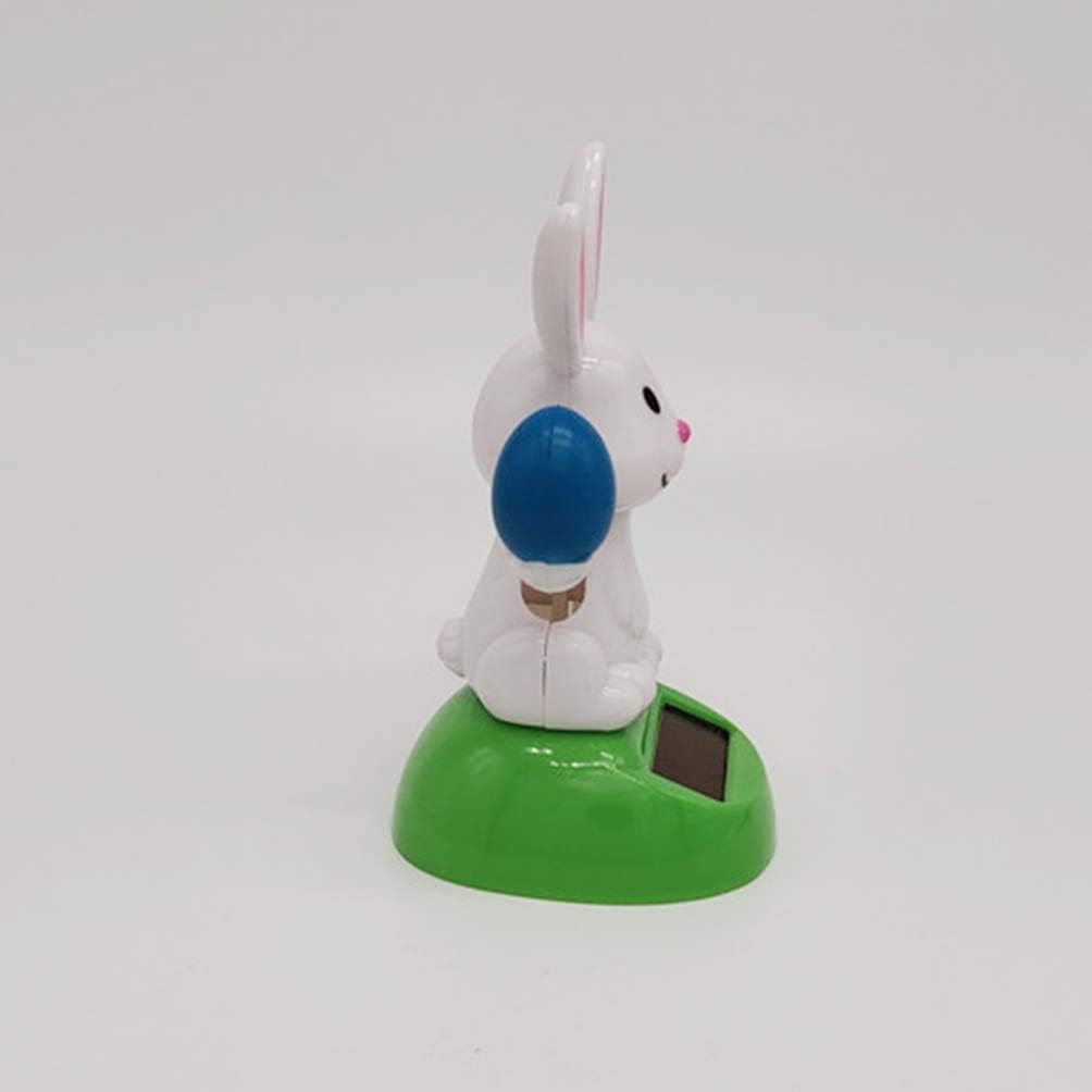 Taotenish Solar Powered Toy Shaking Head Rabbit Statue Shaking Head Dancing Toy Rabbit Bunny Figurines for Car Dash Board Decorations - White