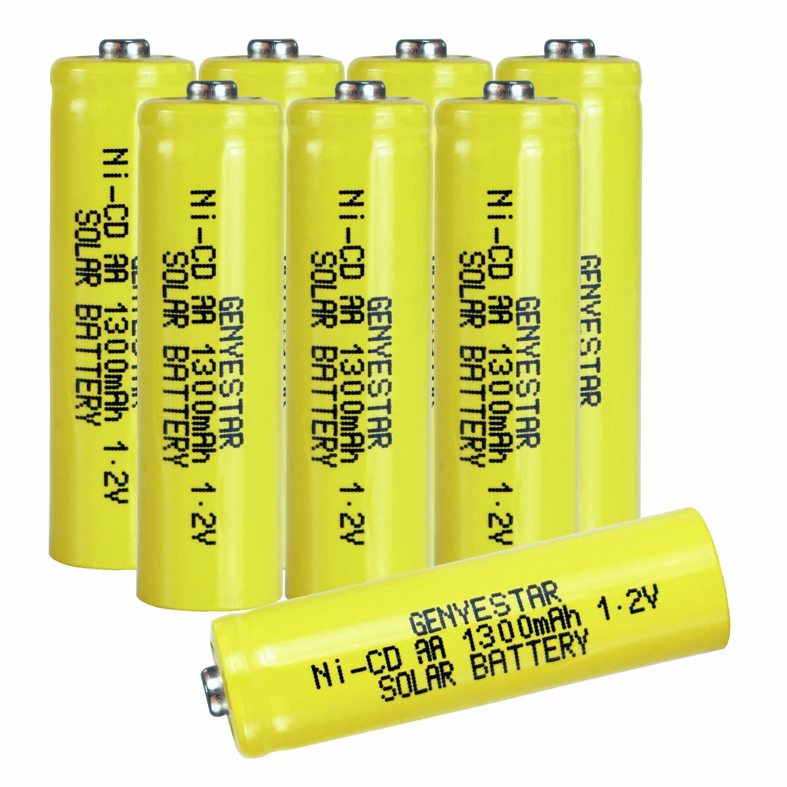GENYESTAR Rechargeable AA Batteries NICD 1.2V Double A 1300mAh High Capacity 8 Pack Pre-Charged Solar Battery for Solar Light Replacement Remotes Flashlight Electronic Toys Household Devices