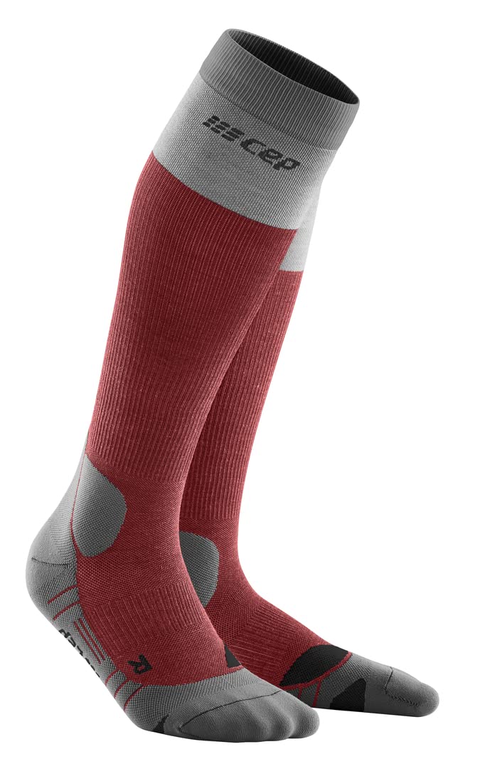 CEP Light Merino Wool Hiking Tall Compression Socks, Berry/Grey, Women, III
