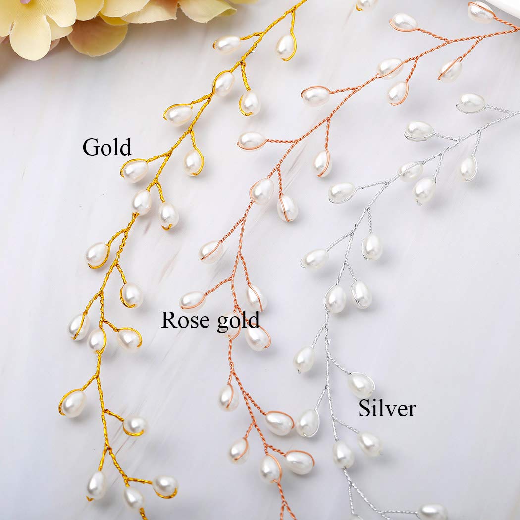Catery Bride Wedding Headband Pearl Hair Vine Braid Headpieces Bridal Hair Accessories for Women(Sliver)