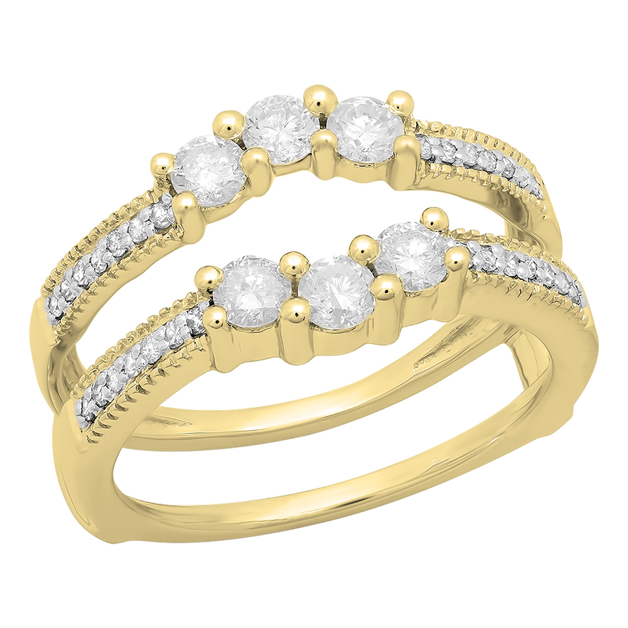 Dazzlingrock Collection Round White Diamond Anniversary 3 Stone Enhancer Ring for Women (0.80 ctw) in 14K Yellow Gold Size 7.5