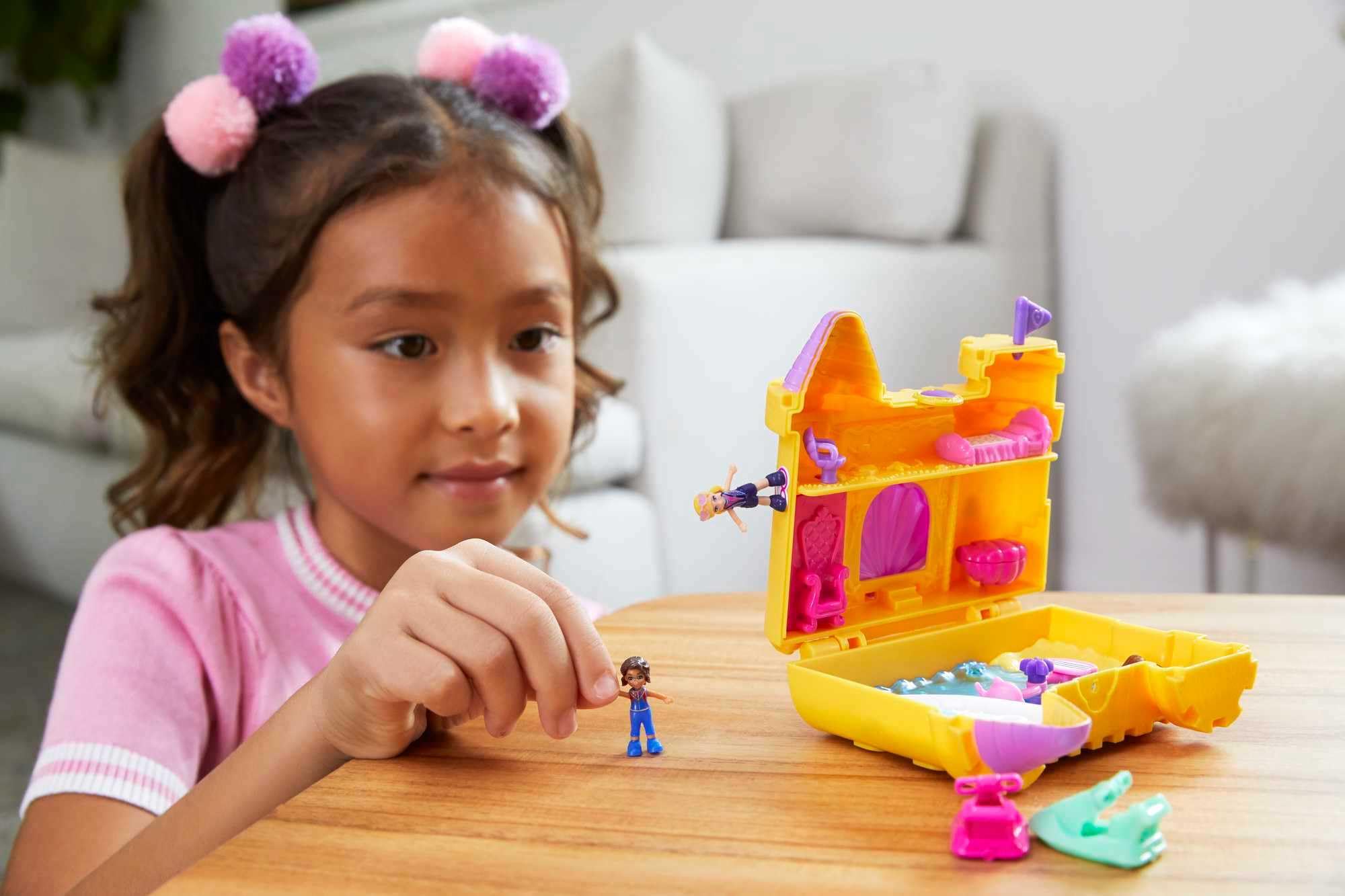 Polly Pocket Travel Toy with 2 Micro Dolls, Dolphin Pet & Water Play Accessories, Pocket World Surf βnβ Sandventure Playset