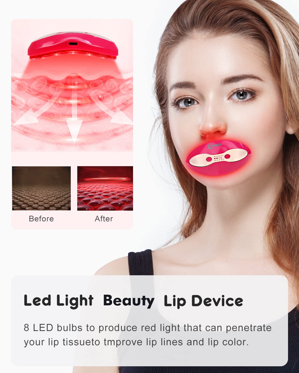 FERNIDA Red Light Device, 2 in 1 Lip and Eye Care Tool with Heated for Anti-Aging, Smooth Lip Wrinkles, Lip Plumper and Reduce Dark Circles,4 Levels Heating Temps, Red