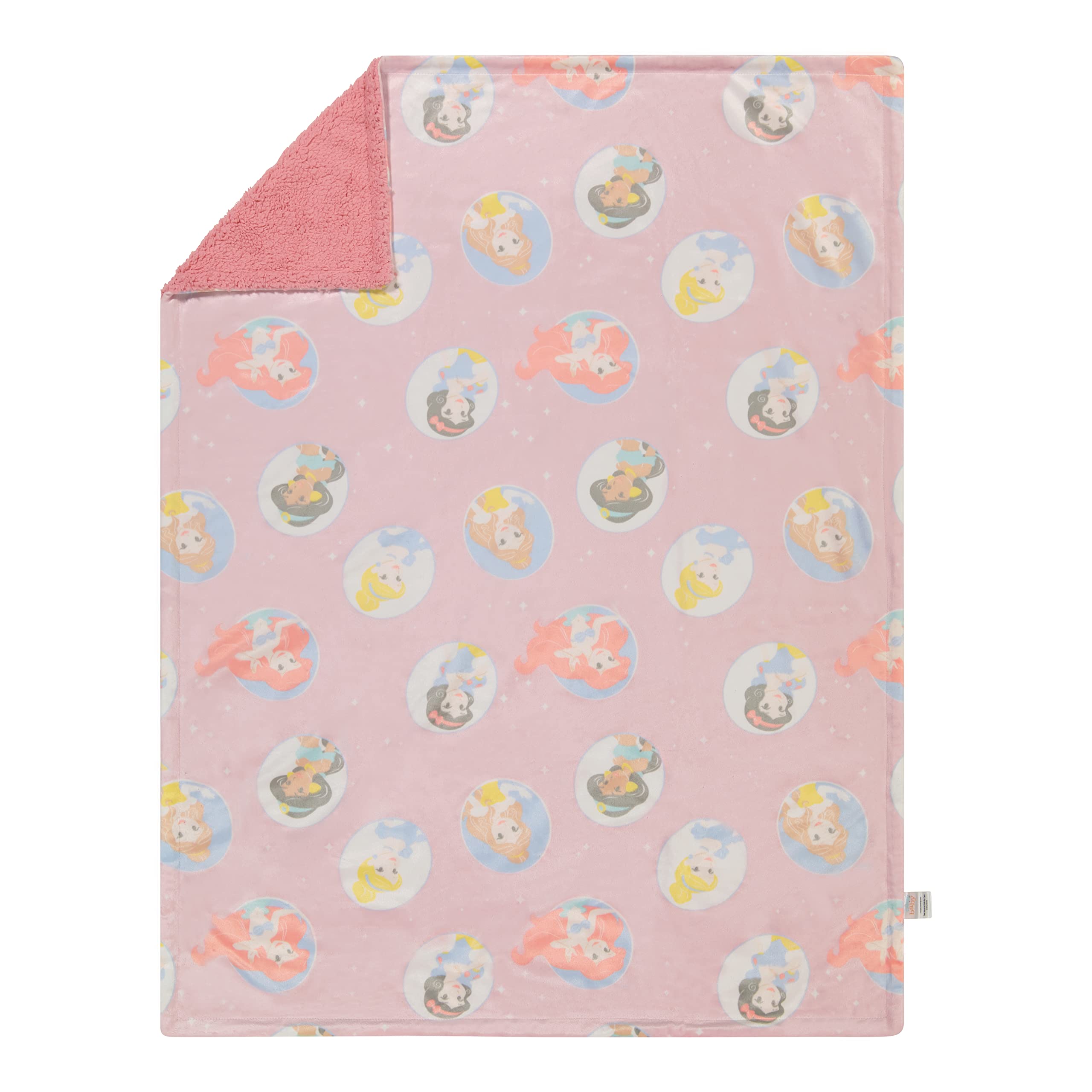 Disney Character Fuzzy Double Sided Mink and Sherpa Baby Blanket, Ultra-Soft and Plush Mink Sherpa Newborn Throw for Infants, Measures 30x35