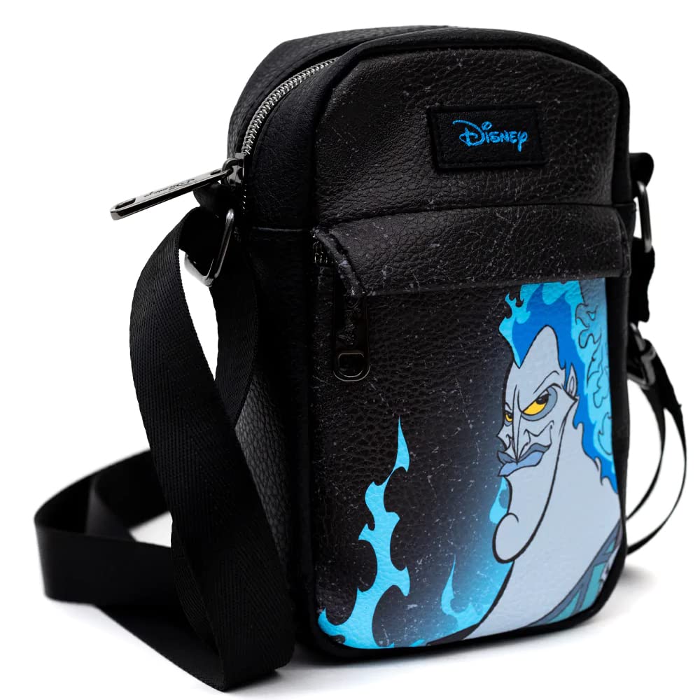 Disney Bag, Cross Body, Disney Villain Hercules Hades Pose and Logo Black Blues, Vegan Leather