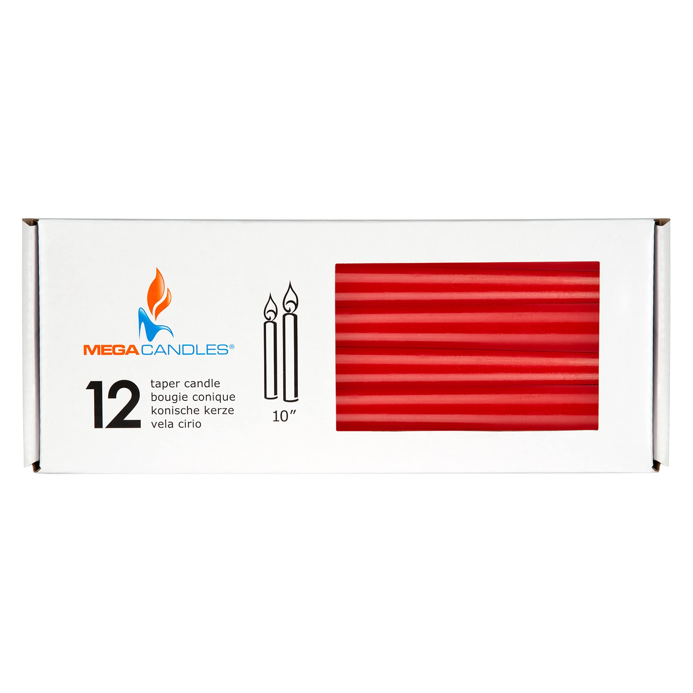 Mega Candles 12 pcs Unscented Red Taper Candles, Hand Poured Wax Candle 10 Inch x 7/8 Inch, Home Décor, Wedding Receptions, Centerpieces, Birthdays, Celebrations, Romantic Dinners, Candle Holders