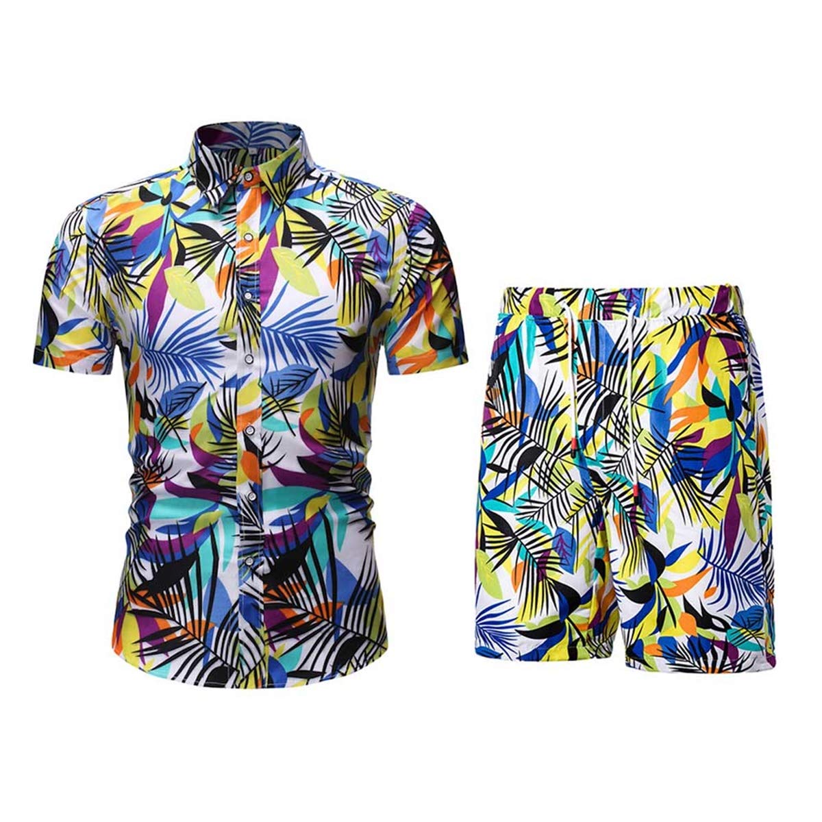 Catheive Mens Hawaiian Shirt and Short Set 2 Pieces Button Down Floral Beach Suit Tropical Outfits