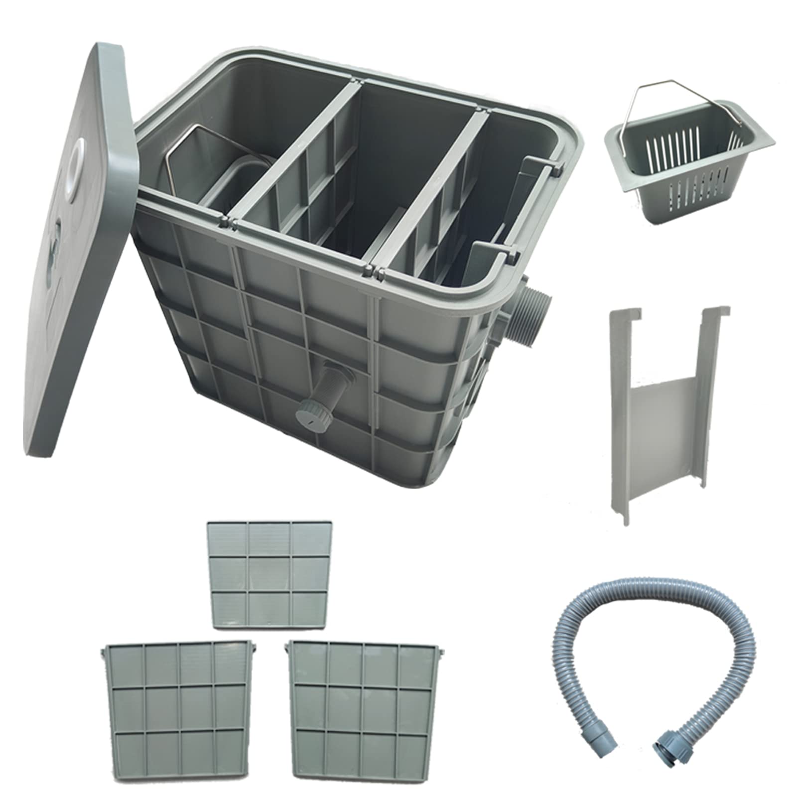 Grafamoba Polypropylene plastic Commercial Grease Interceptor Trap 3.9 LB, with Up Water Inlet, Under Sink Grease Trap Oil-water Separator for Restaurant, Cafe, Canteen, Factory, Home Kitchen