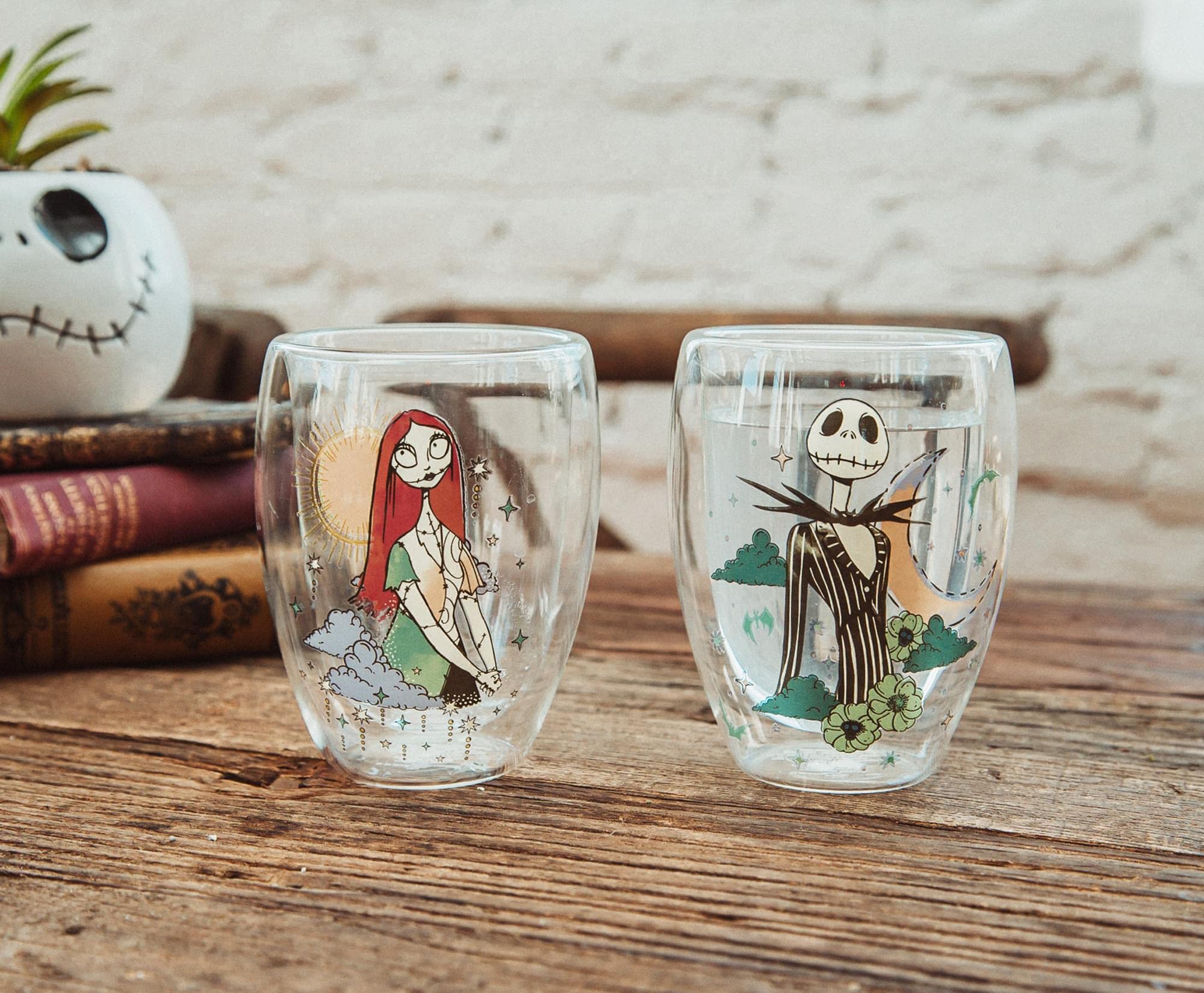 Disney The Nightmare Before Christmas Jack and Sally Stemless Wine Glasses, Set of 2