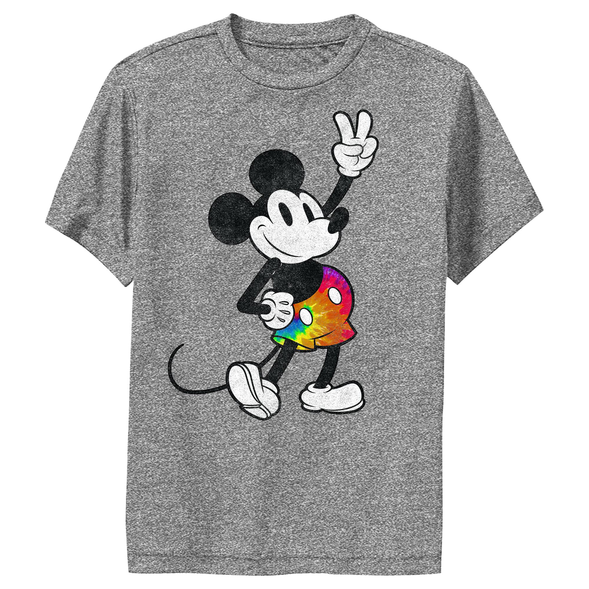 Disney Characters Tie Dye Mickey Stroked Boy's Performance Tee, Charcoal Heather, Small