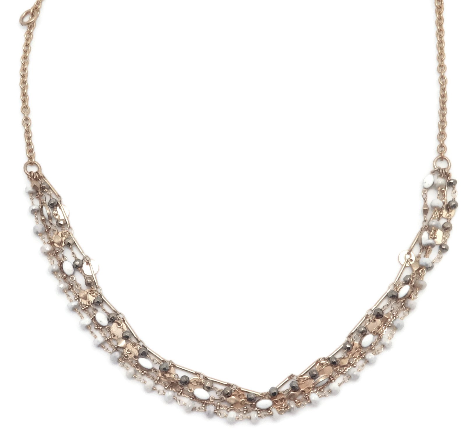 Catherine Popesco White & Grey Mineral Stone Mix Multi Strand Goldtone Necklace