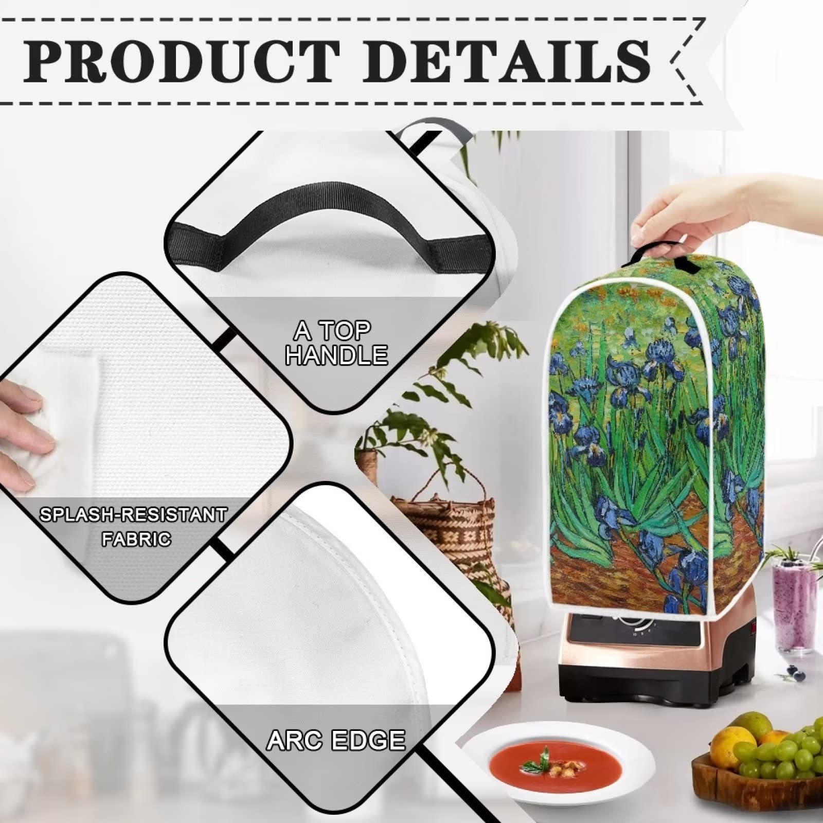 DISNIMO Irise Van Gogh Blender Dust Cover, Stand Mixer or Coffee Maker Appliance Cover, Anti Fingerprint Polyester Dust Proof Stain Resistant Blender Cover for Home Kitchen