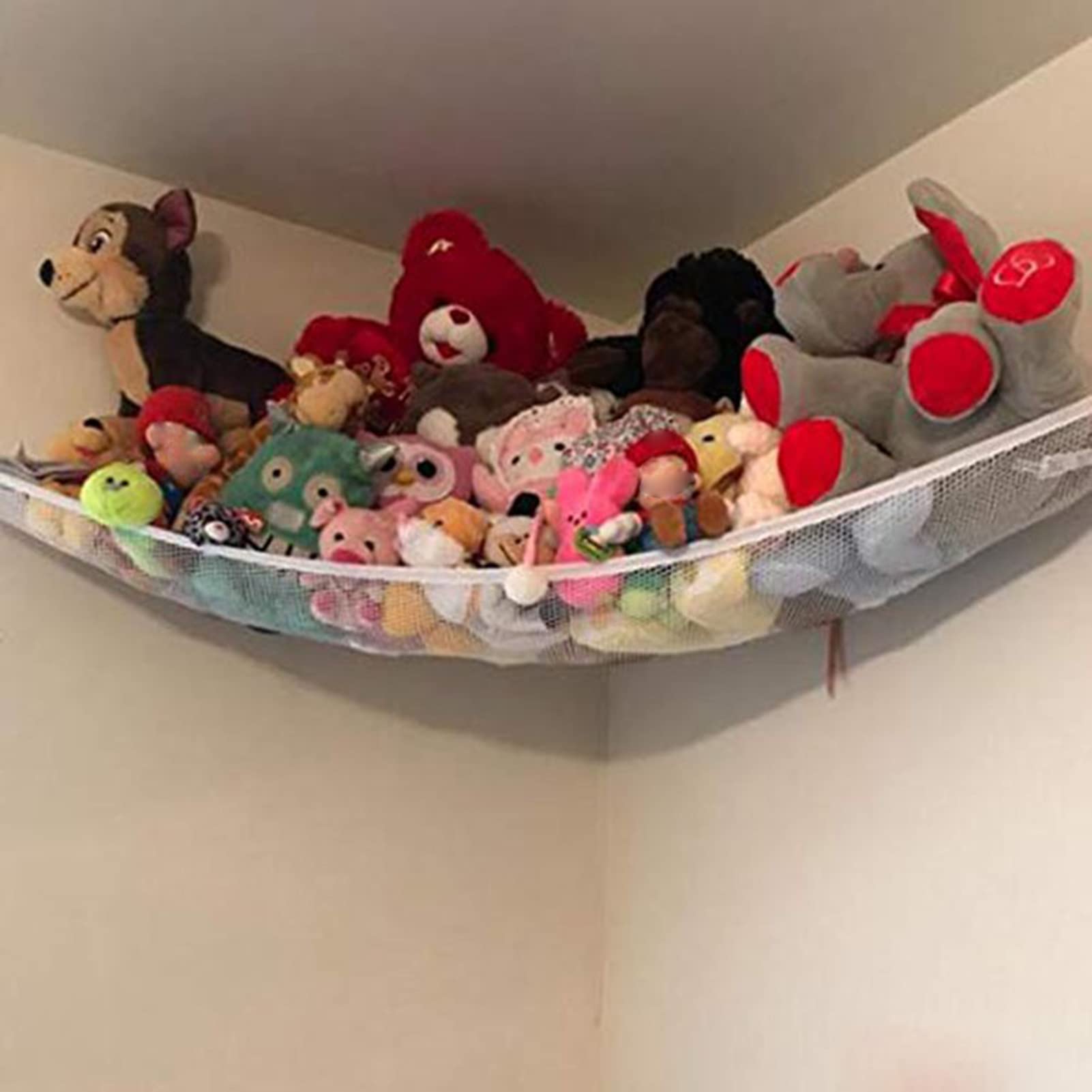 Stuffed Animal Toys Hammock Hanging Stuff Animals Storage Organizer with Decorative Tassels Corner Large Capability Plush Toys Net Holder for Nursery Playroom Kid's Room Bedroom L
