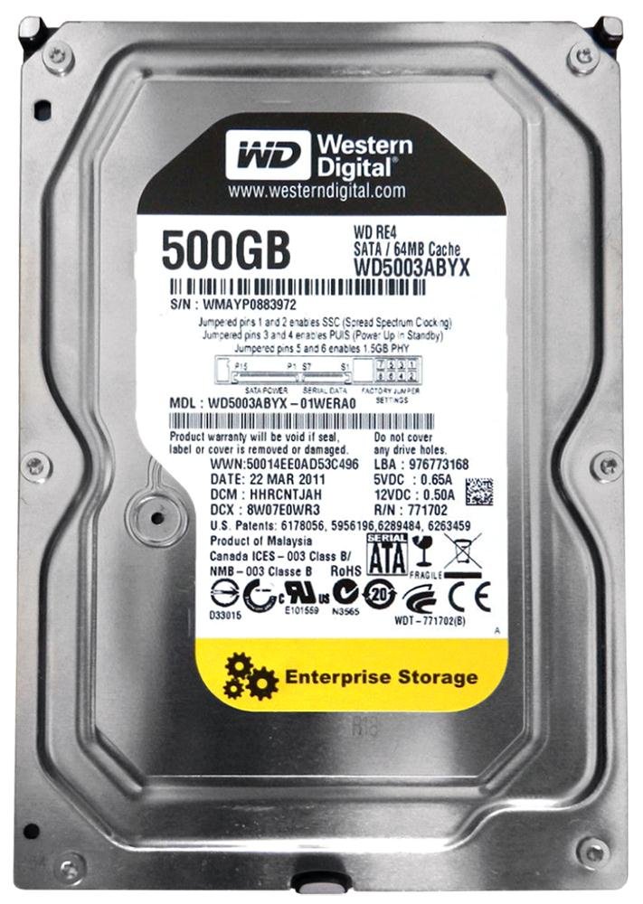 WESTERN DIGITAL WD5003ABYX Clean Pull Western Digital Caviar RE4 WD5003ABYX 500GB 7.2K Ente