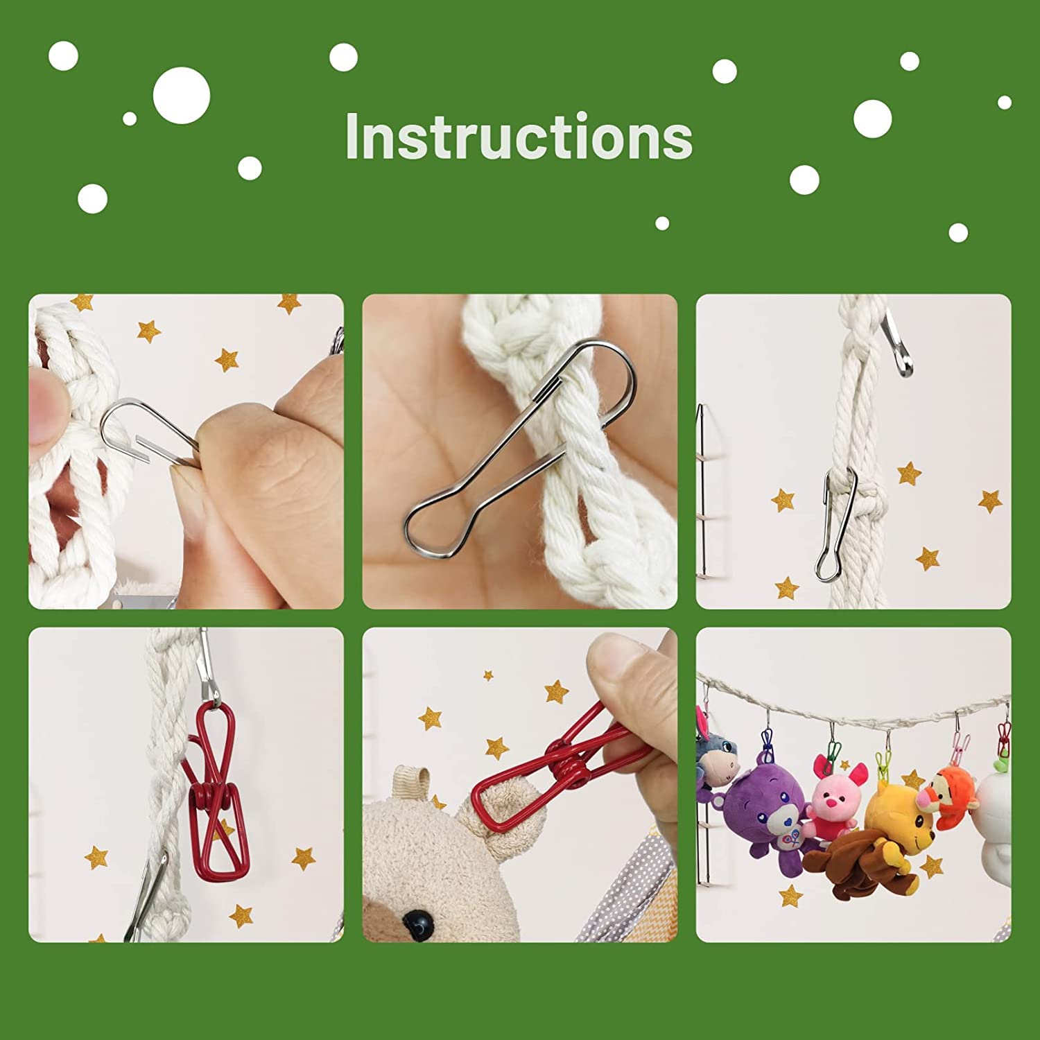 Stuffed Animal Net Hammock & Toy Chain, Toy Storage Hanging Organizer for Kids Bedroom, Playroom, Nursery Room, Corner Plush Toys Net Holder Boho Decor