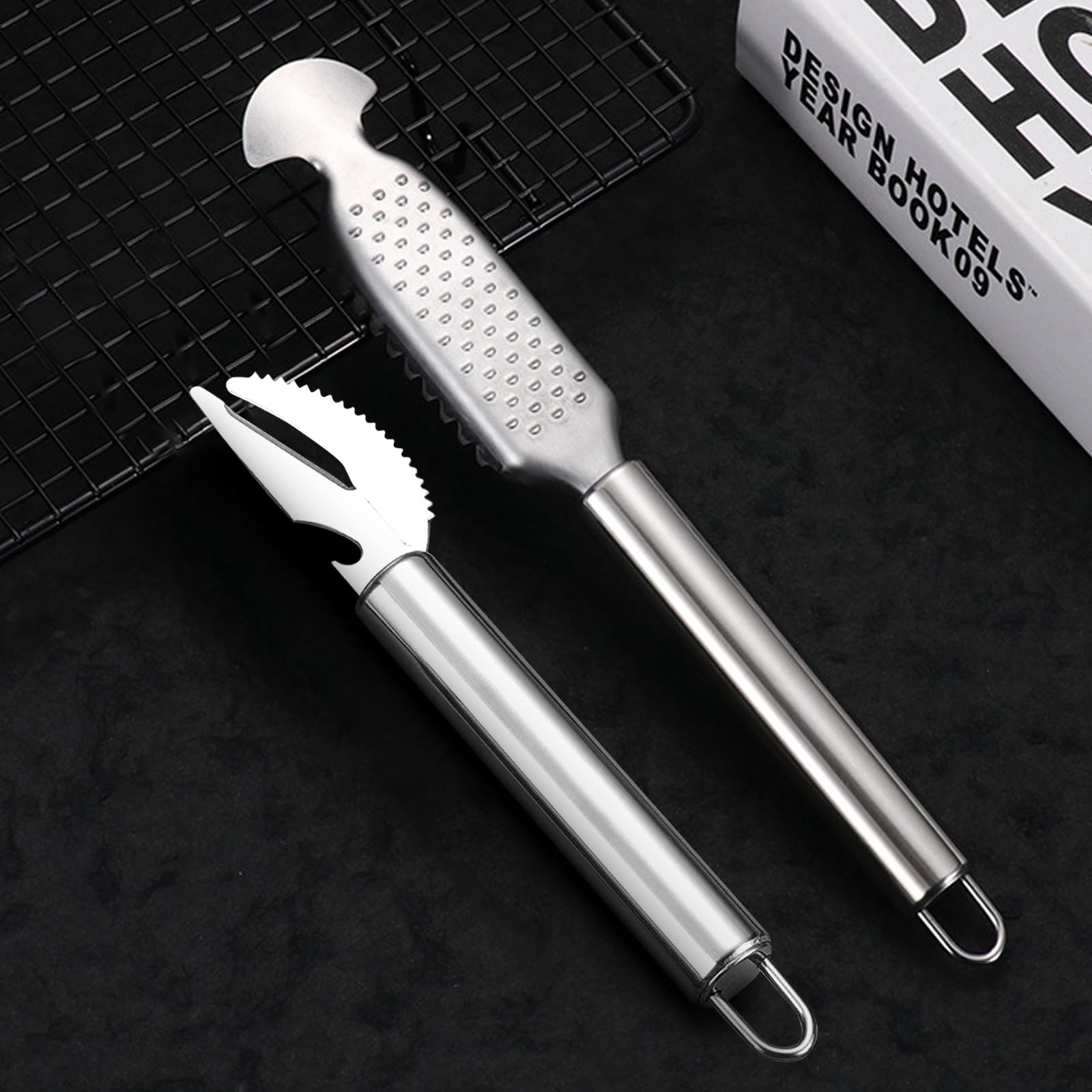 Klyuqoz Fish Scaler Remover, 4 Pack Fish Scale Knife, Stainless Steel 3-in-1 Fish Descaler Tool, Fish Peeler Open Belly and Dig Out Fish Cleaner Opener Tool Kitchen Accessory