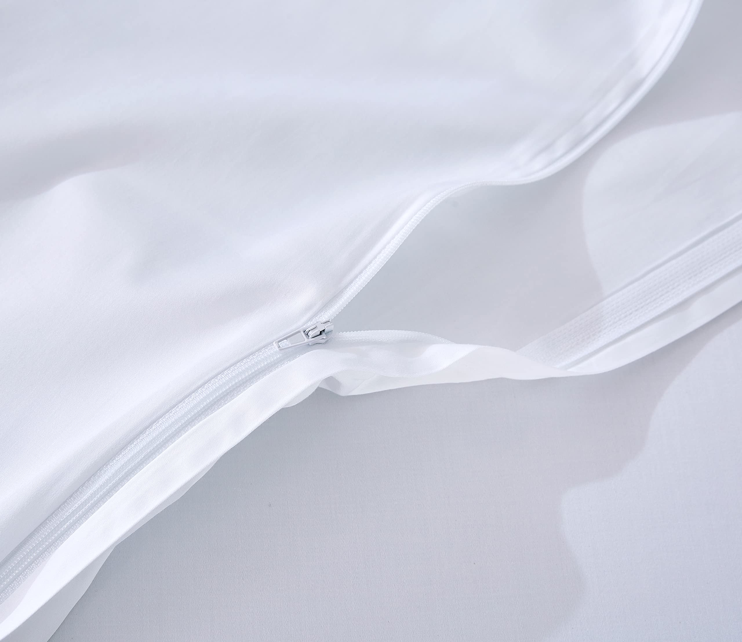 MengBoo Karen 3 Pieces White Duvet Cover Set Without Filling Grey Stripe Trim 100% Egyptian Cotton 300 Thread Count Soft Sateen Hotel Collection Zipper Closure Corner Ties (White Grey, Queen)…