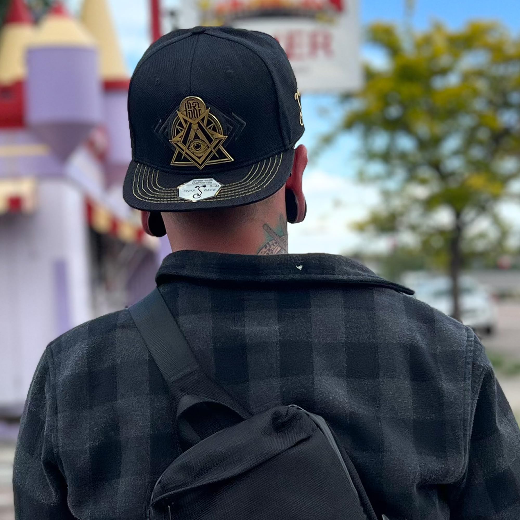 Grassroots California - Secret Society Gold Snapback, Shallow Style, 100% Cotton, Embroidered, Designed Interior (L/XL)