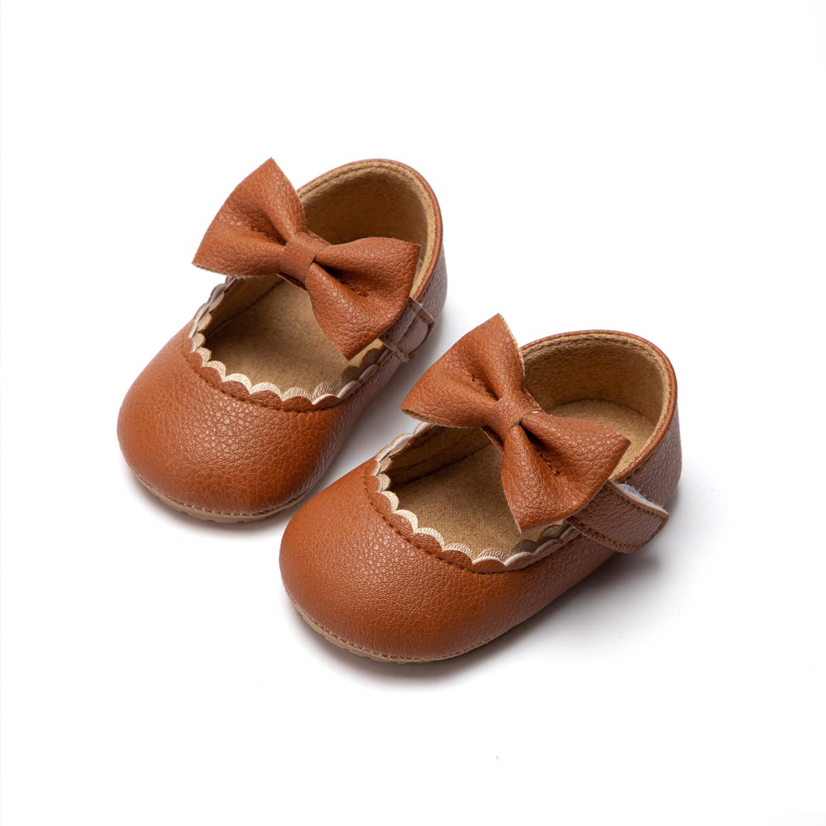 Oamico Infant Baby Girls Mary Jane Flats Non Slip Rubber Sole with Bownot Toddler First Walkers Princess Wedding Dress Shoes
