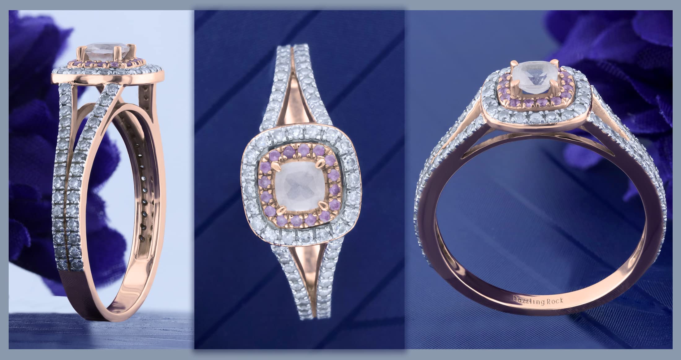 Dazzlingrock Collection 14K Cushion Morganite & Round Pink Sapphire & Diamond Bridal Engagement Ring, Rose Gold, Size 8.5