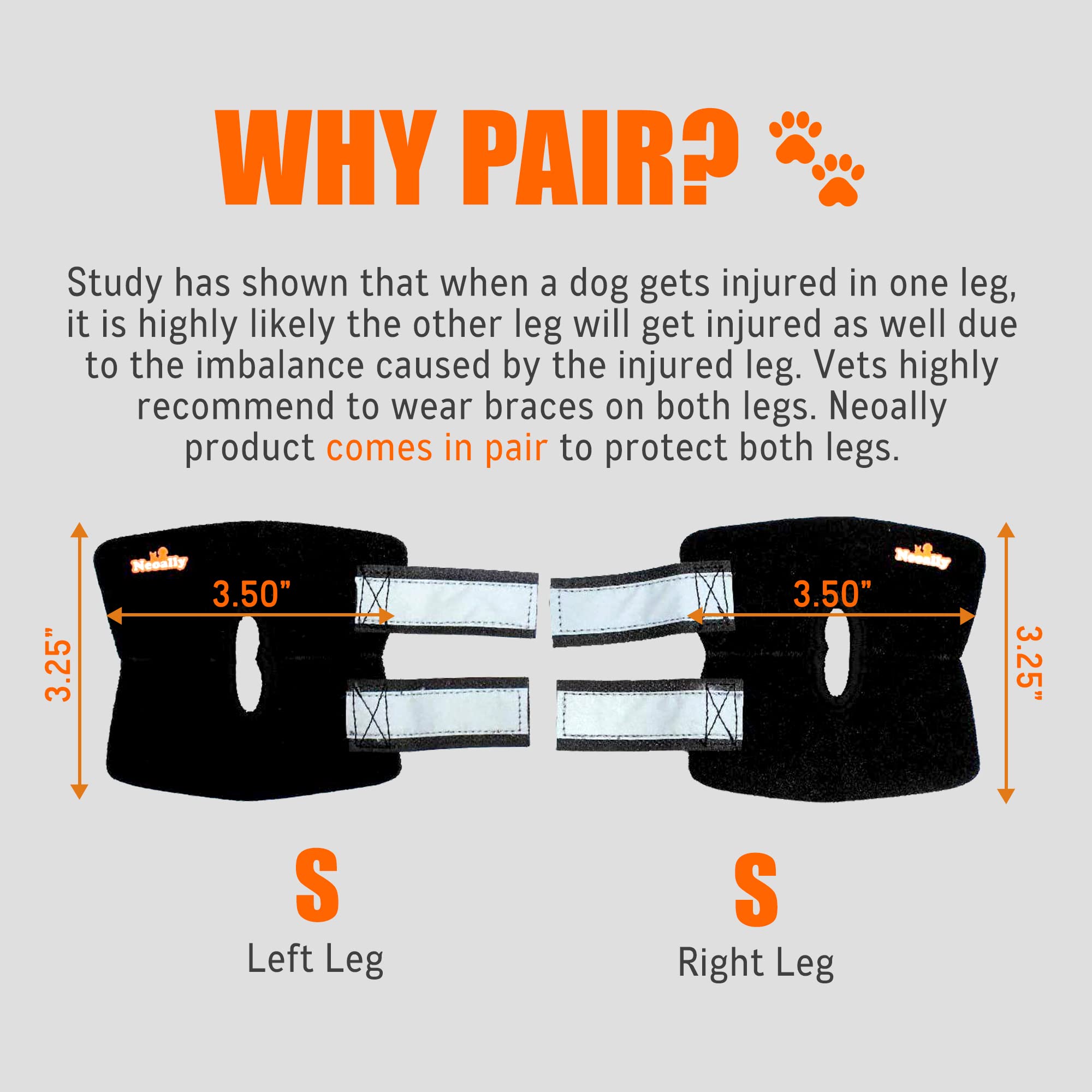 NeoAlly - Short Rear Leg Hock Brace, Dog Leg Brace for Rear Leg, Hock & Ankle Support, Dog Brace for Torn ACL & CCL, Dog Leg Sleeve with Reflective Straps, Small, Black, 1 Pair