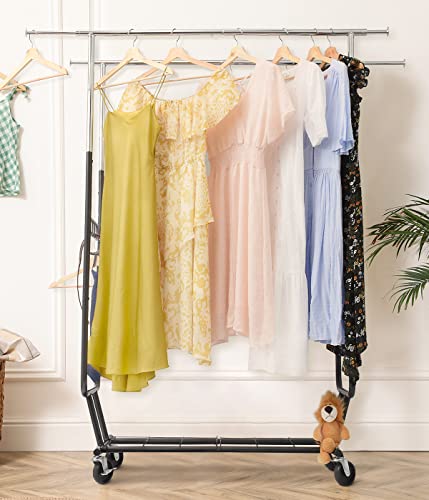 LIFEFAIR Clothing Garment Rack Double, 470 lbs Capacity Heavy Duty Clothes Racks for Hanging Clothes Portable Rolling Coat Rack Freestanding on Wheels
