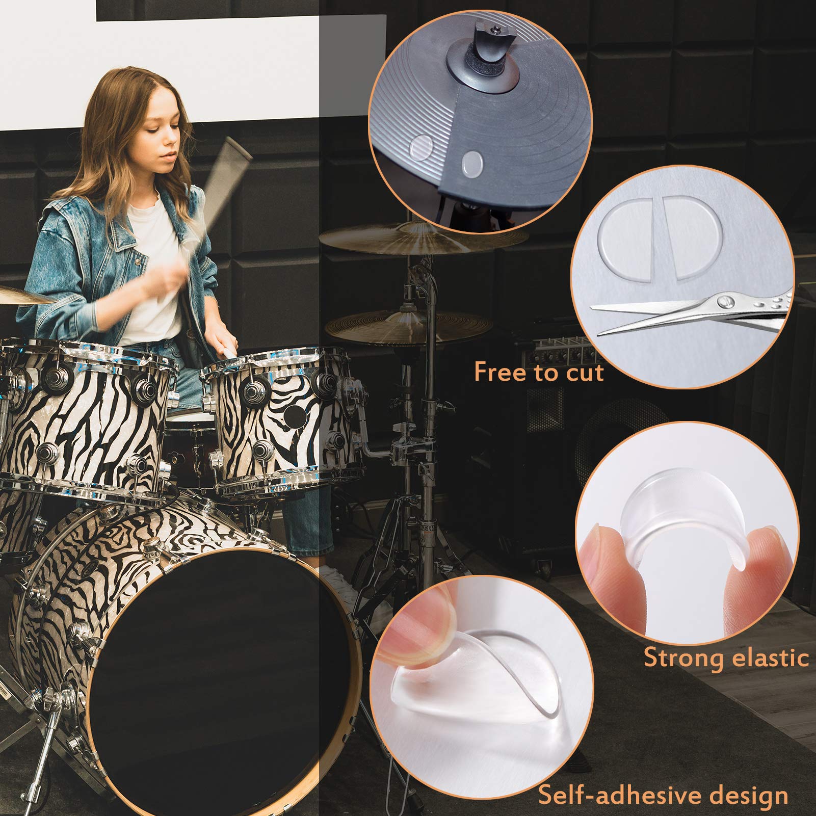 CCOZN Drum Dampeners Gel Pads, 30 Pieces Oval Drum Dampeners 2 Pieces Long Clear Drum Dampeners Silicone Drum Silencers Soft Drum Dampening Gel Pads Drum Mute Pads for Drums Tone Control
