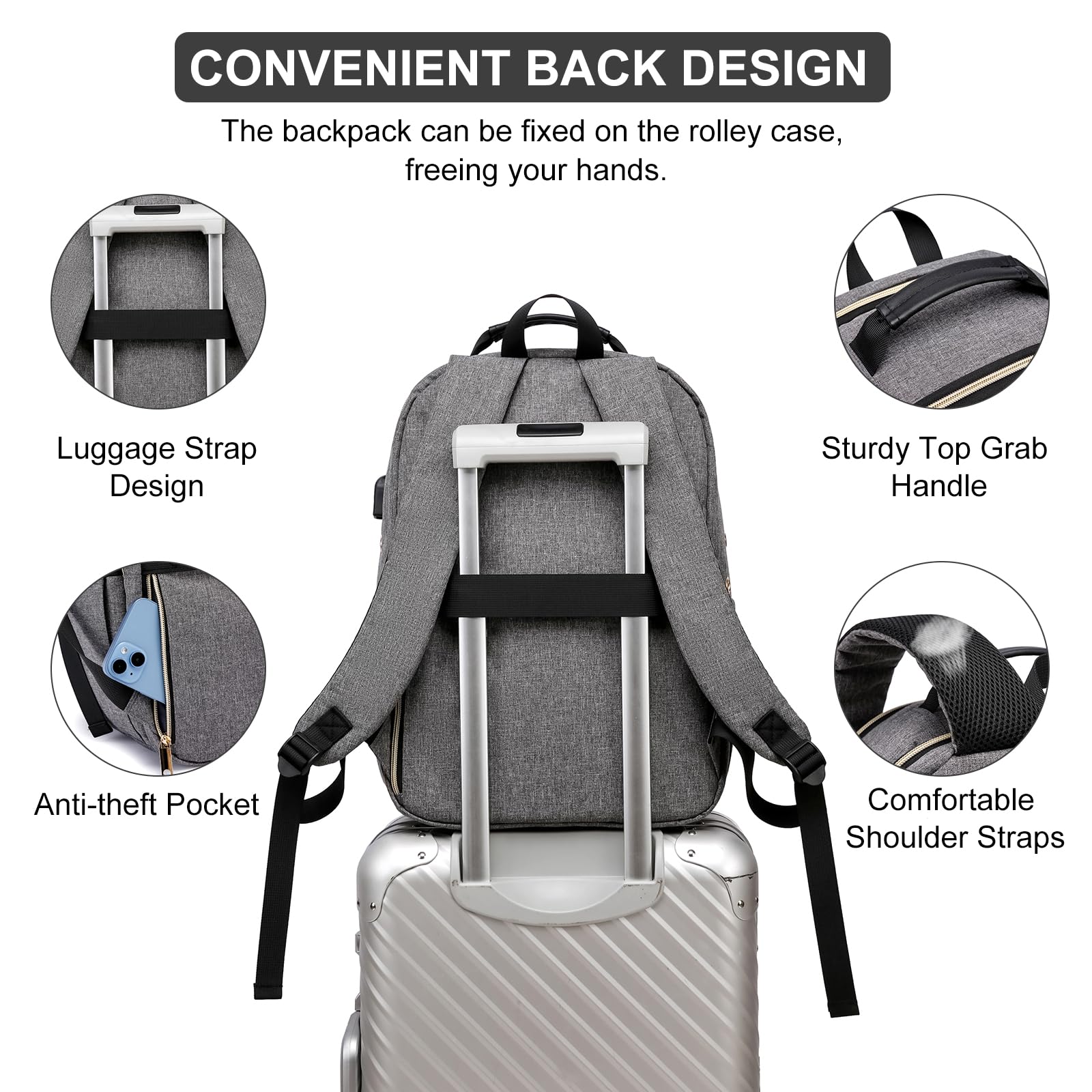 Knitting Bag Backpack, Crochet Bag Tote, Large Yarn Storage Tote Bag with USB Charging Port, Yarn Holder Case for Carrying Projects, Knitting Needles, Yarn Supplies, Grey