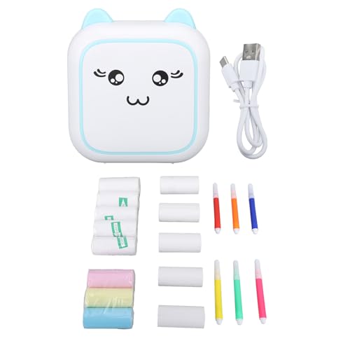 KIMISS Mini Pocket Printer Portable Thermal Printer with Printing Paper for Photos, Journals and Learning Materials | High-Efficiency Study Aid | Portable Office (Blue)