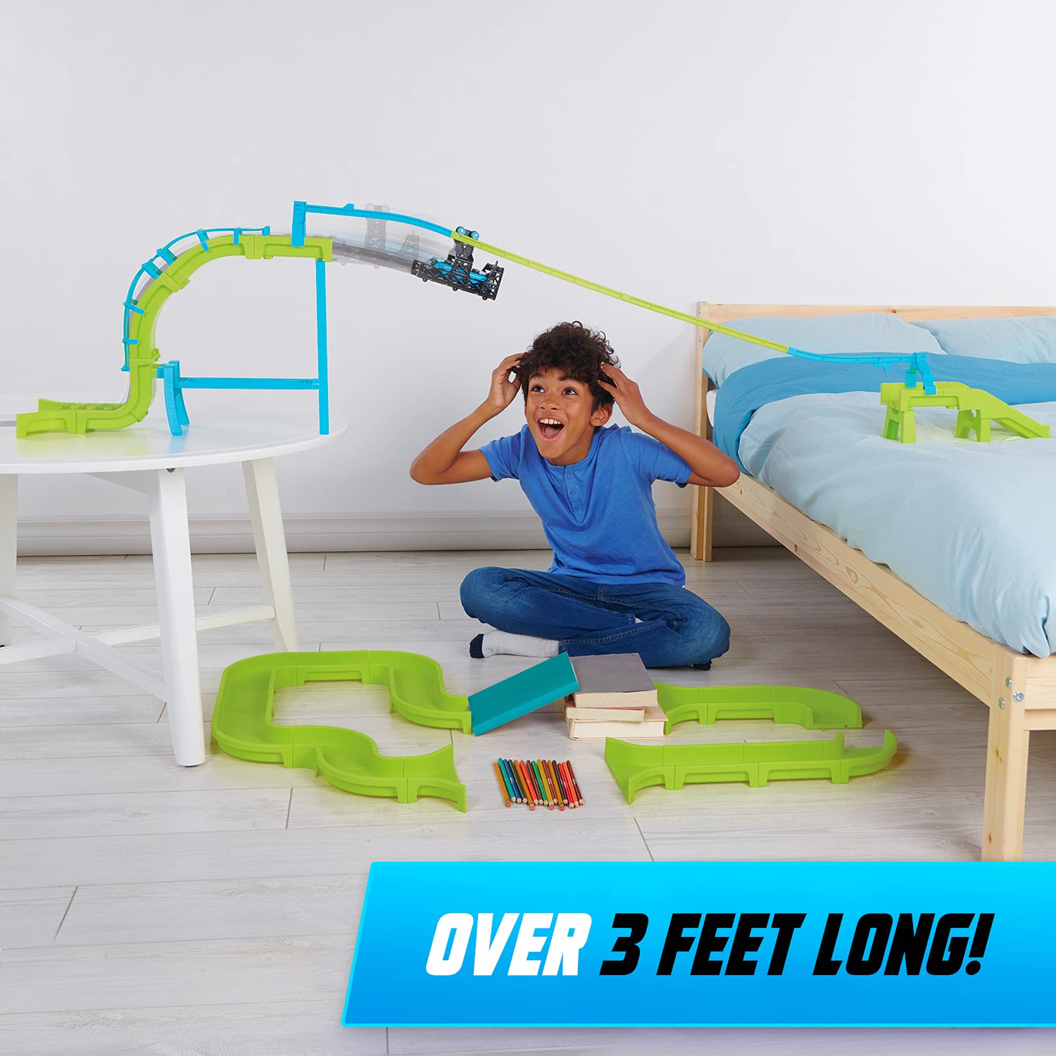 WowWee Power Treads Hyperdrive Zipline Car Set β Race Track Playset Includes 1 Vehicle and 60+ Pieces