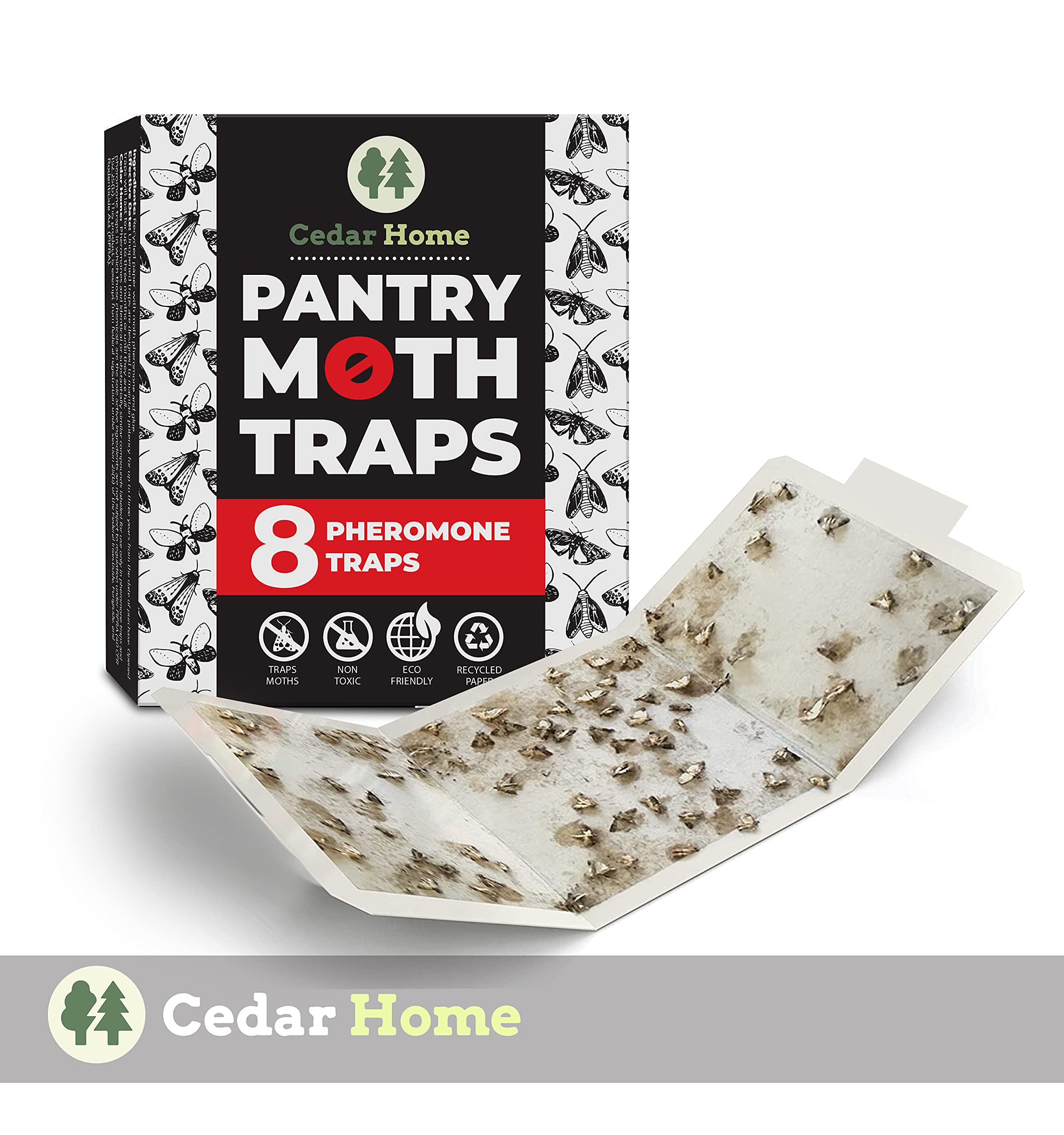 Cedar Hyde Pantry Moth Traps 8-Pack with Pheromones | Long Lasting, Safe, Non-Toxic & No Insecticides | Sticky Glue Pheromone Trap for Kitchen Pantry Moths | U.S.A. Seller
