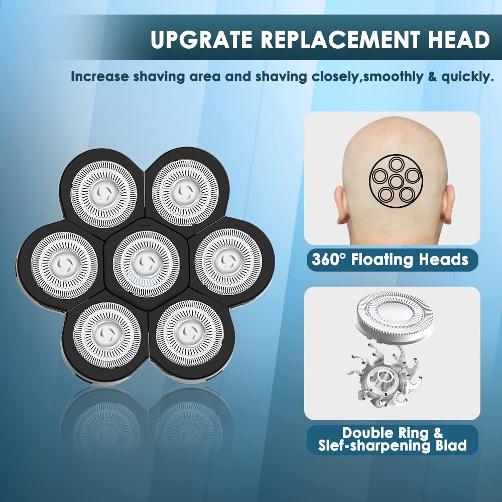 Shaver Blade Heads, LIGHWODE 7D Universal Head Shaver Replacement Blades Electric Razor Replacement Head Waterproof Wet & Dry Easy Install for Head and Face Compatible with Most Shavers