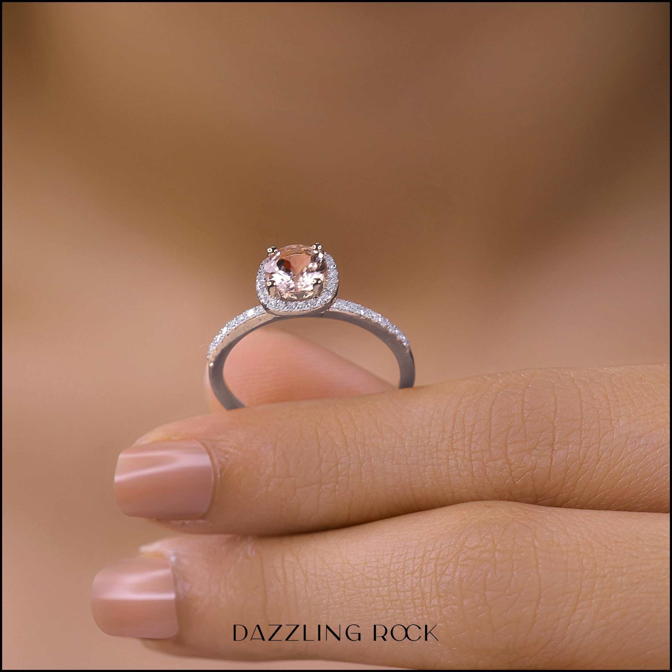 Dazzlingrock Collection 6MM Round Morganite & White Diamond Halo Engagement Ring for Women in 10K Rose Gold Size 6