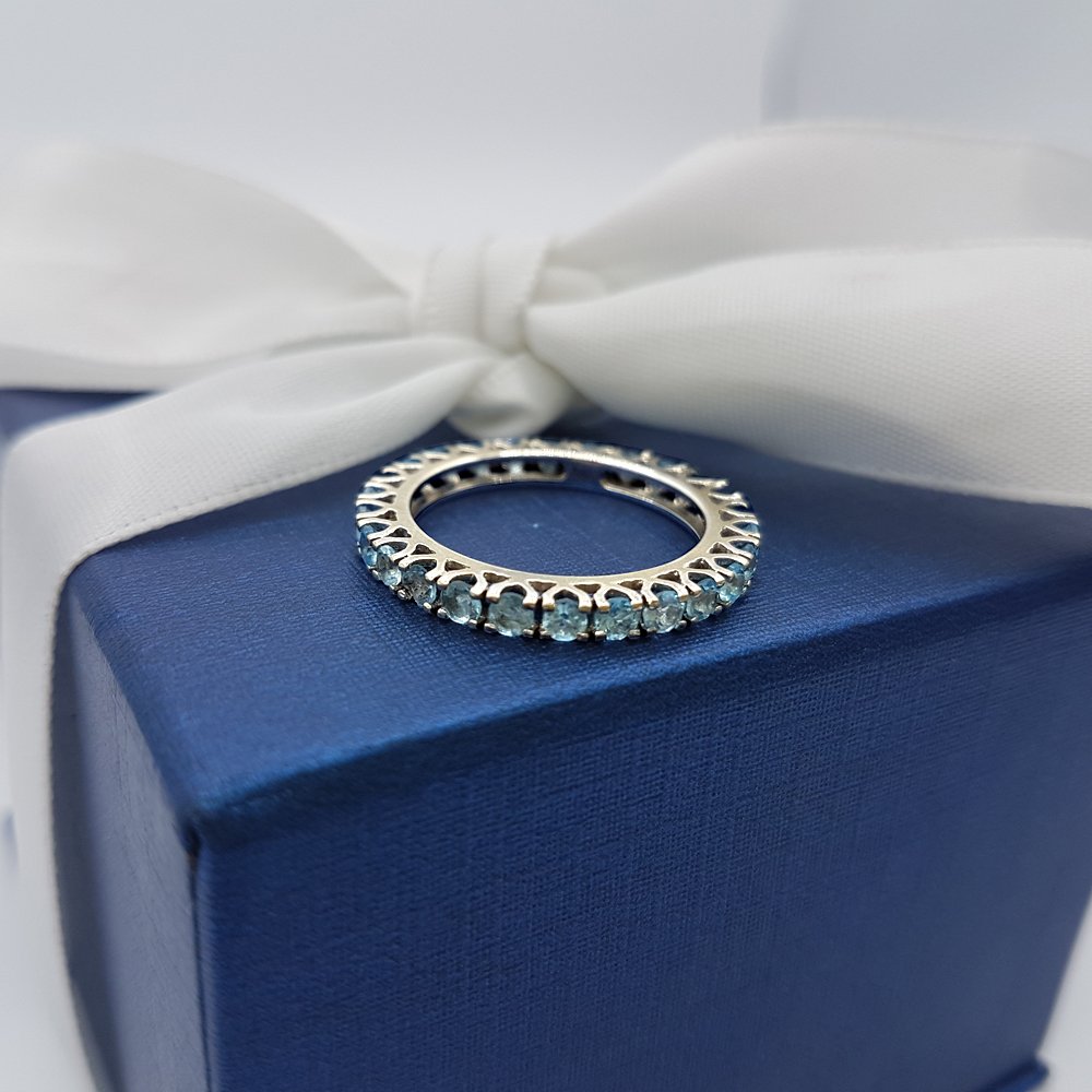 Dazzlingrock Collection 1.80 Cttw Round Aquamarines Eternity Wedding Ring 1 in 14K White Gold, Size 9