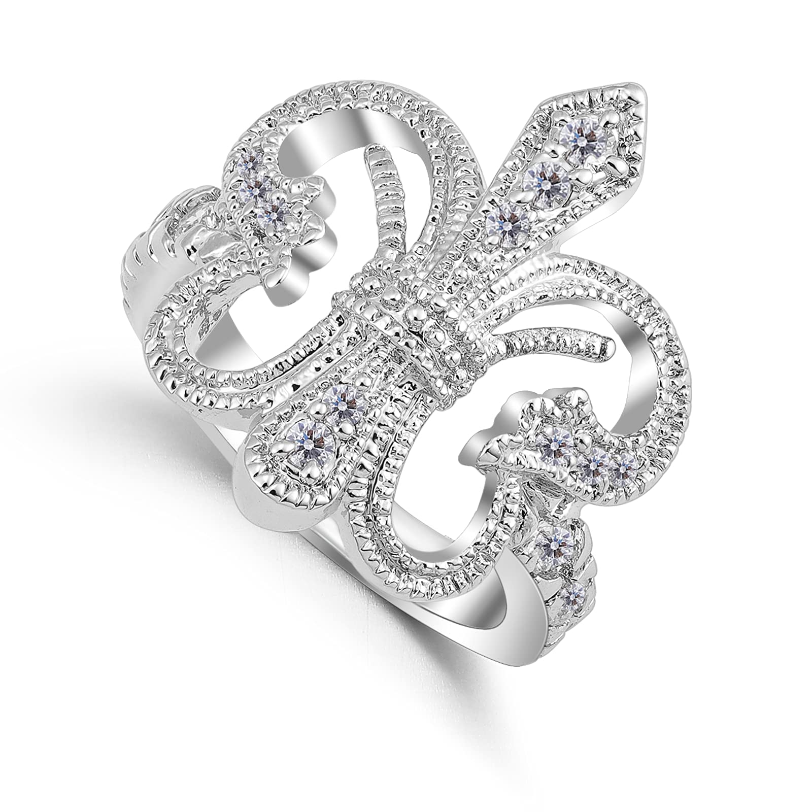 Delicin Cubic Zirconia Princess Crown Wedding CZ Band Eternity Ring