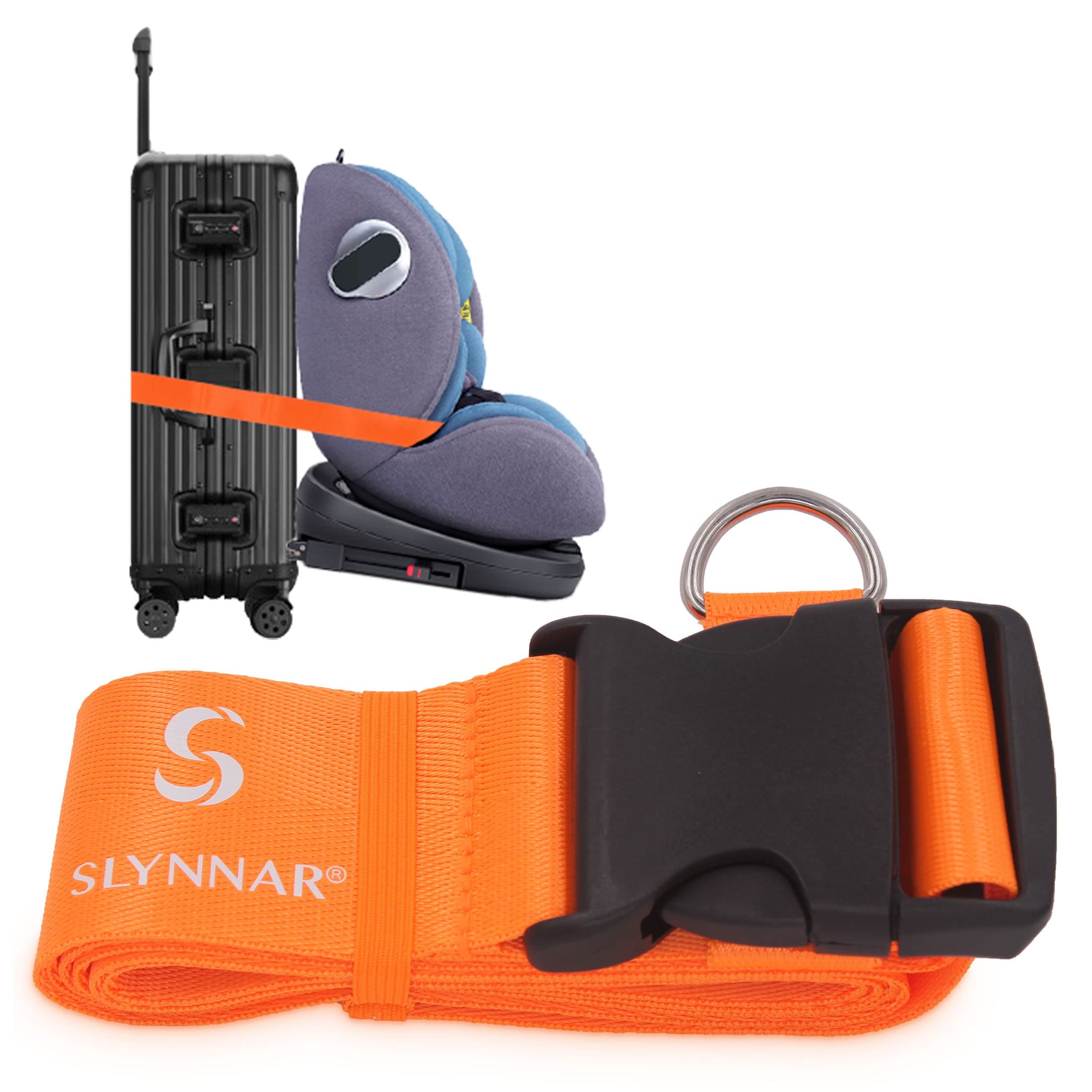 SLYNNAR Car Seat Travel Bag,Red & Car Seat Travel Belt, Orange