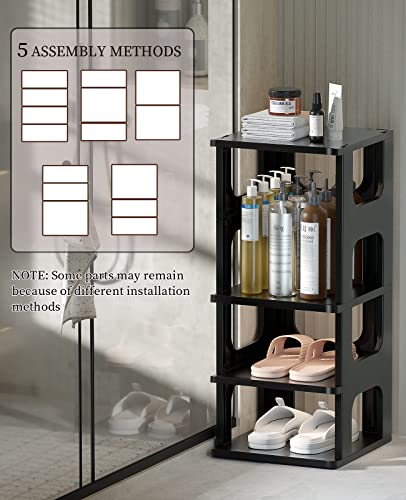 Shoe Organizer Shoe Rack for Small Spaces 5 Tier Plastic Vertical Narrow Shoe Shelves for Closet Black Shoe Holder, Stand For Entryway Shoe Storage Boots Organizer Stackable Shoe Cabinet
