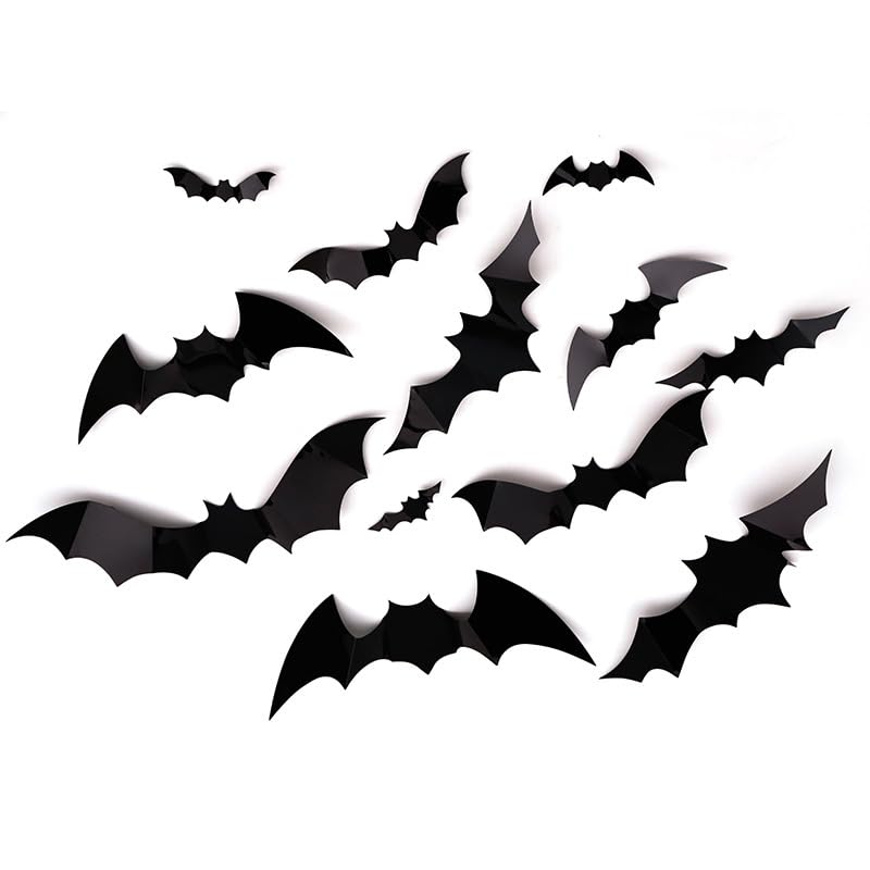 Halloween Bat Decorations - 12PCS Green Glowing Bats, DIY Window Wall Stickers, Reusable PVC 3D Bats Stickers for Bathroom Indoor Hallowmas Party Supplies