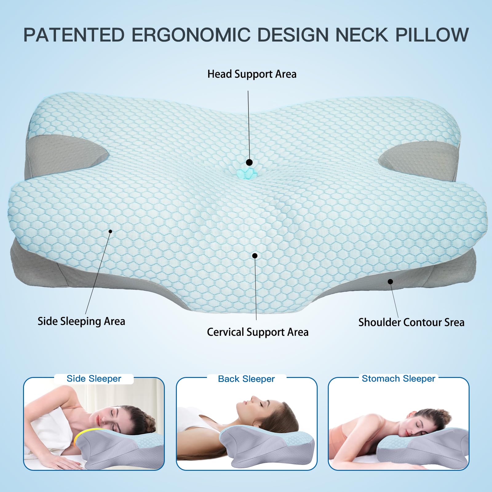 Cervical Pillows Memory Foam Pillow - Neck Pillows for Pain Relief Sleeping - Ergonomic Contour Bed Pillow for Side, Back & Stomach Sleeper(white)