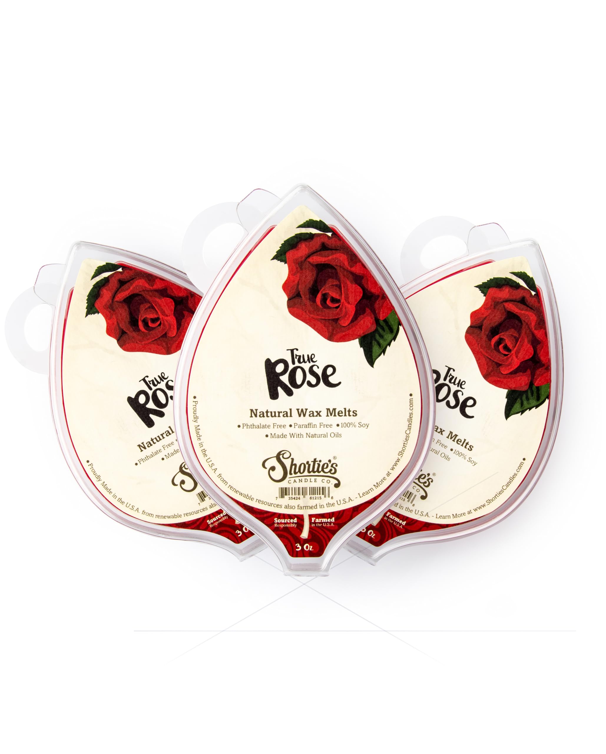 Shortie's Candle Company True Rose Soy Wax Melts 3 Pack - 3 Highly Scented 3 Oz. Bars - Made with 100% Soy and Essential Fragrance Oils - Phthalate & Paraffin Free, Vegan, Non-Toxic