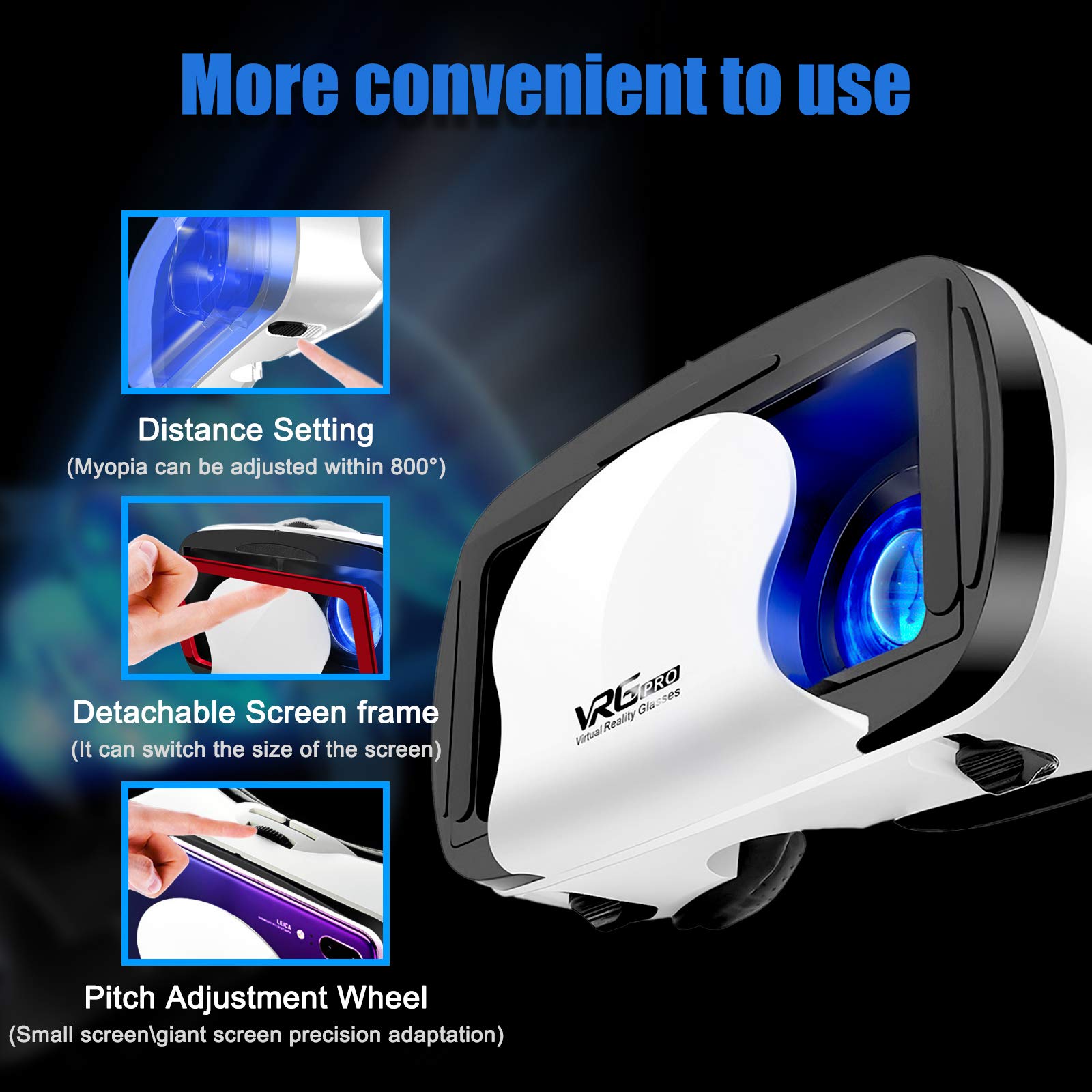 Vecot VR Headset Virtual Reality VR 3D Glasses VR Set Incl 3D Virtual Reality Goggles (White)
