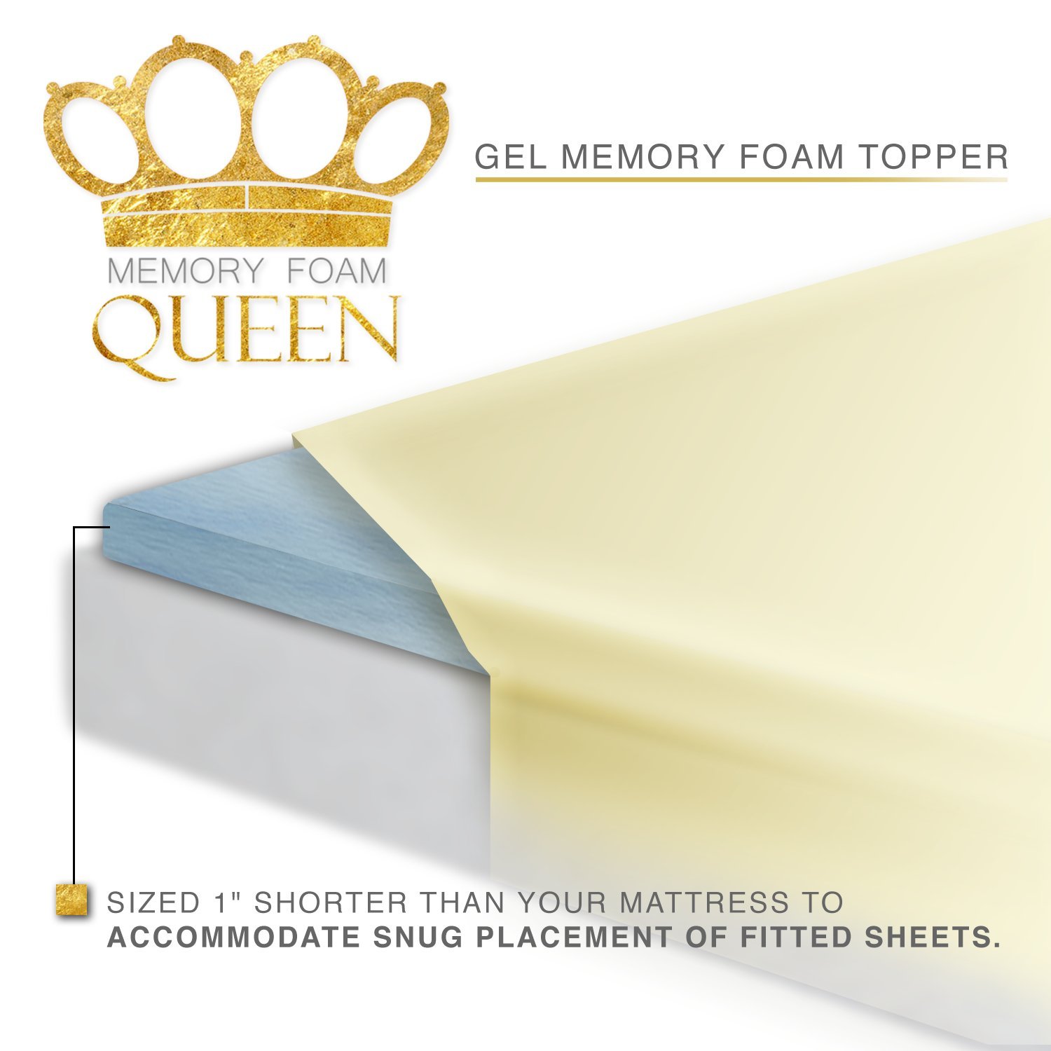 MFQ - Gel Memory Foam Mattress Topper King Size Bed Pad - Made in The USA - 2 Inch Gel Mattress Topper King Size for Extra Padding - Extra Soft and Comfy Gel Infused Toppers